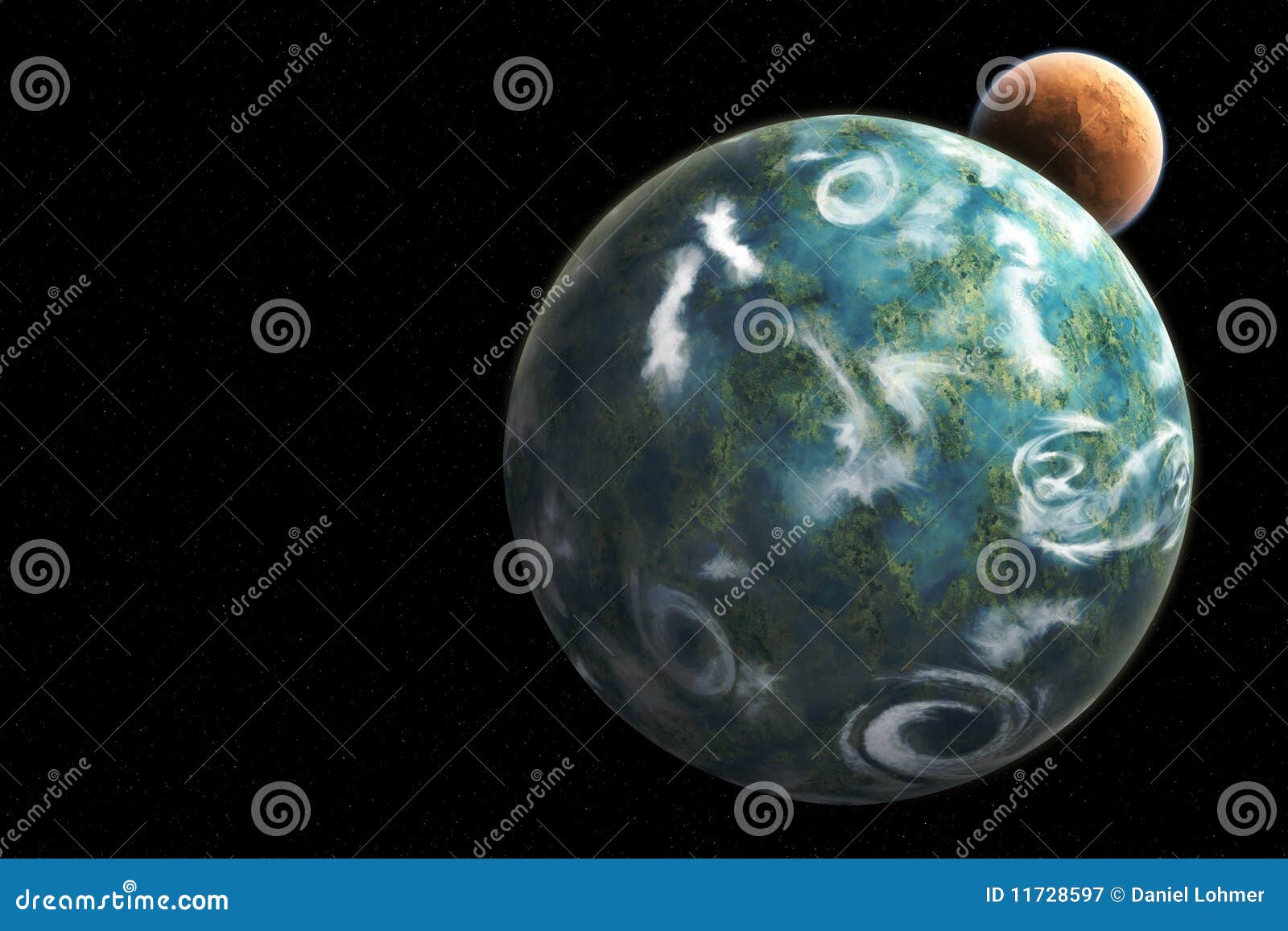 CGI Planet and Moon stock illustration. Illustration of oceans - 11728597