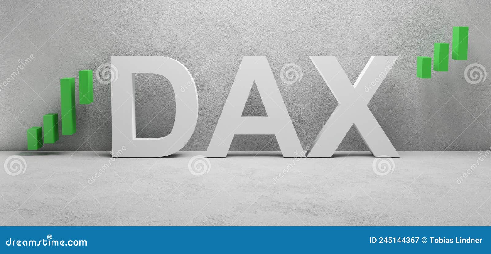 Cgi Render Image of the Word DAX with Green Rising Candle Sticks Stock ...