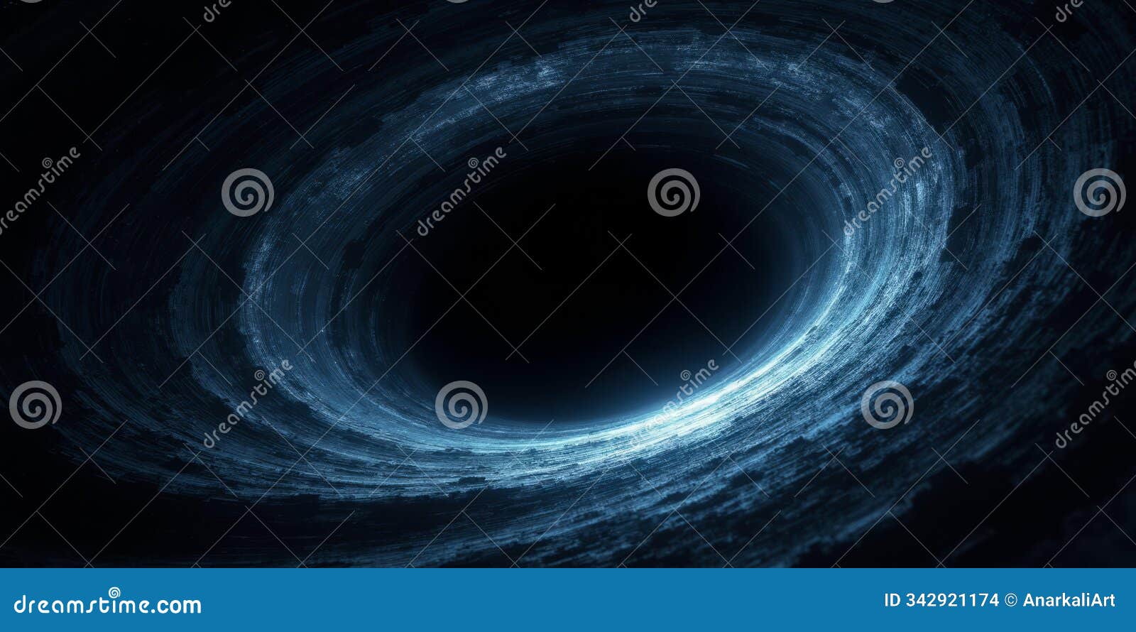 Swirling, Concentric, Blue-Tinged Tunnel Narrowing into a Black Void ...