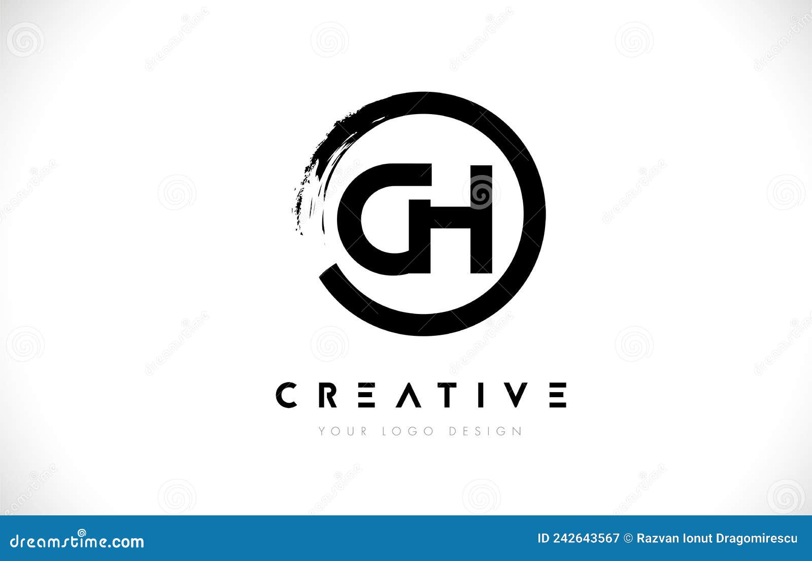 CH Letter Logo with Circle Brush Design and White Background Stock ...