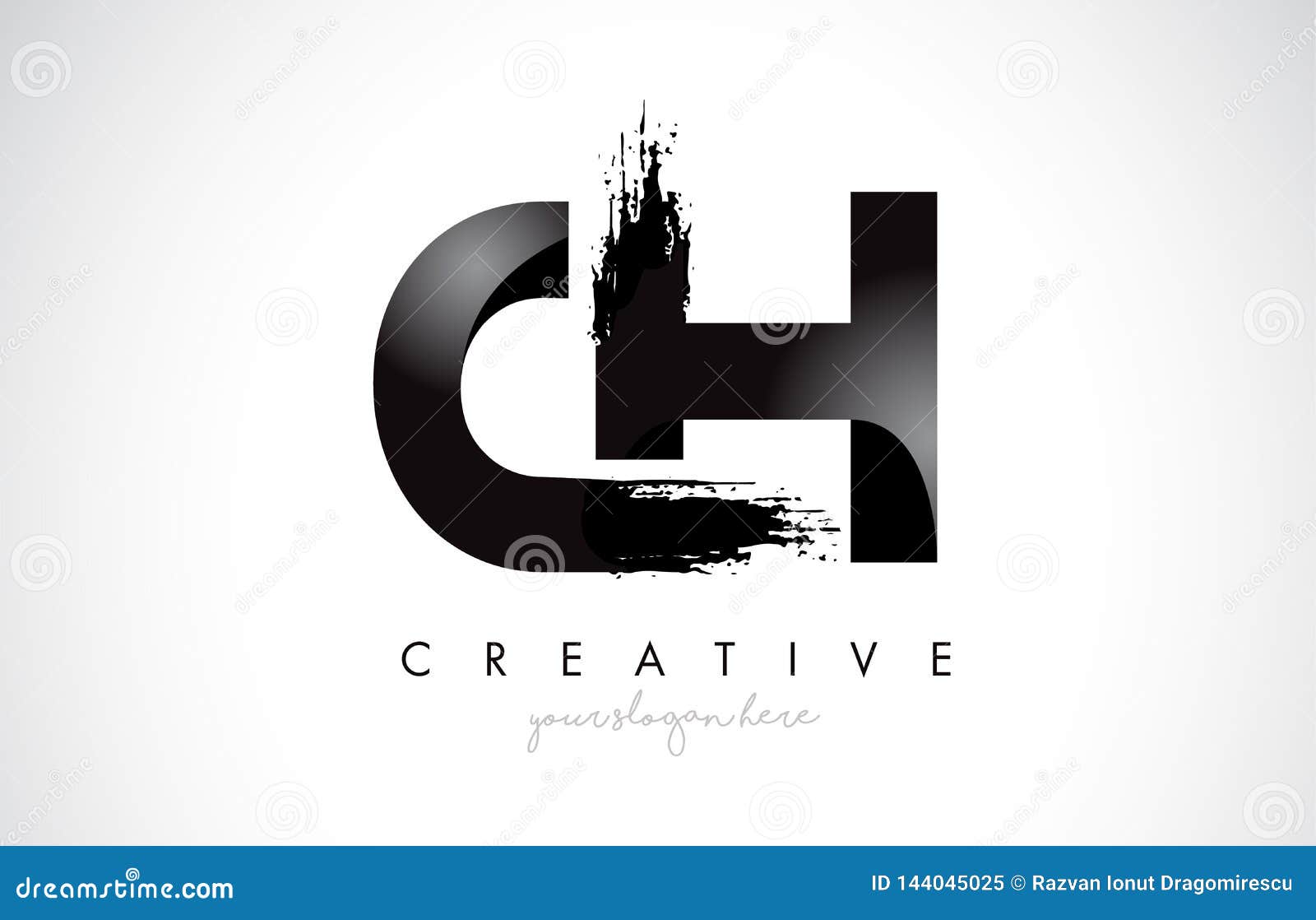 CH Letter Design with Brush Stroke and Modern 3D Look Stock Vector ...