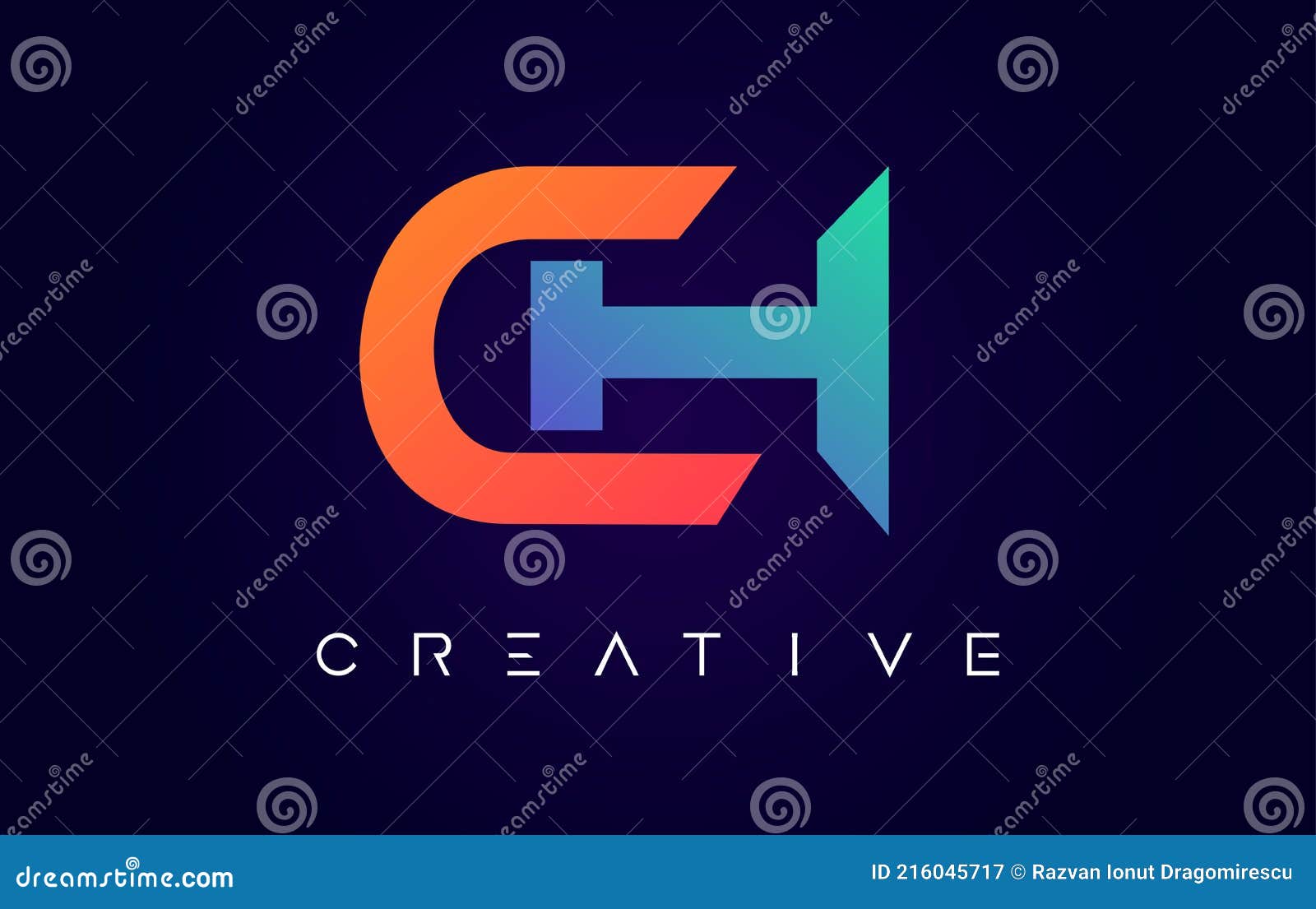 CH Logo Letter Design with Modern Creative Concept and Orange Blue ...