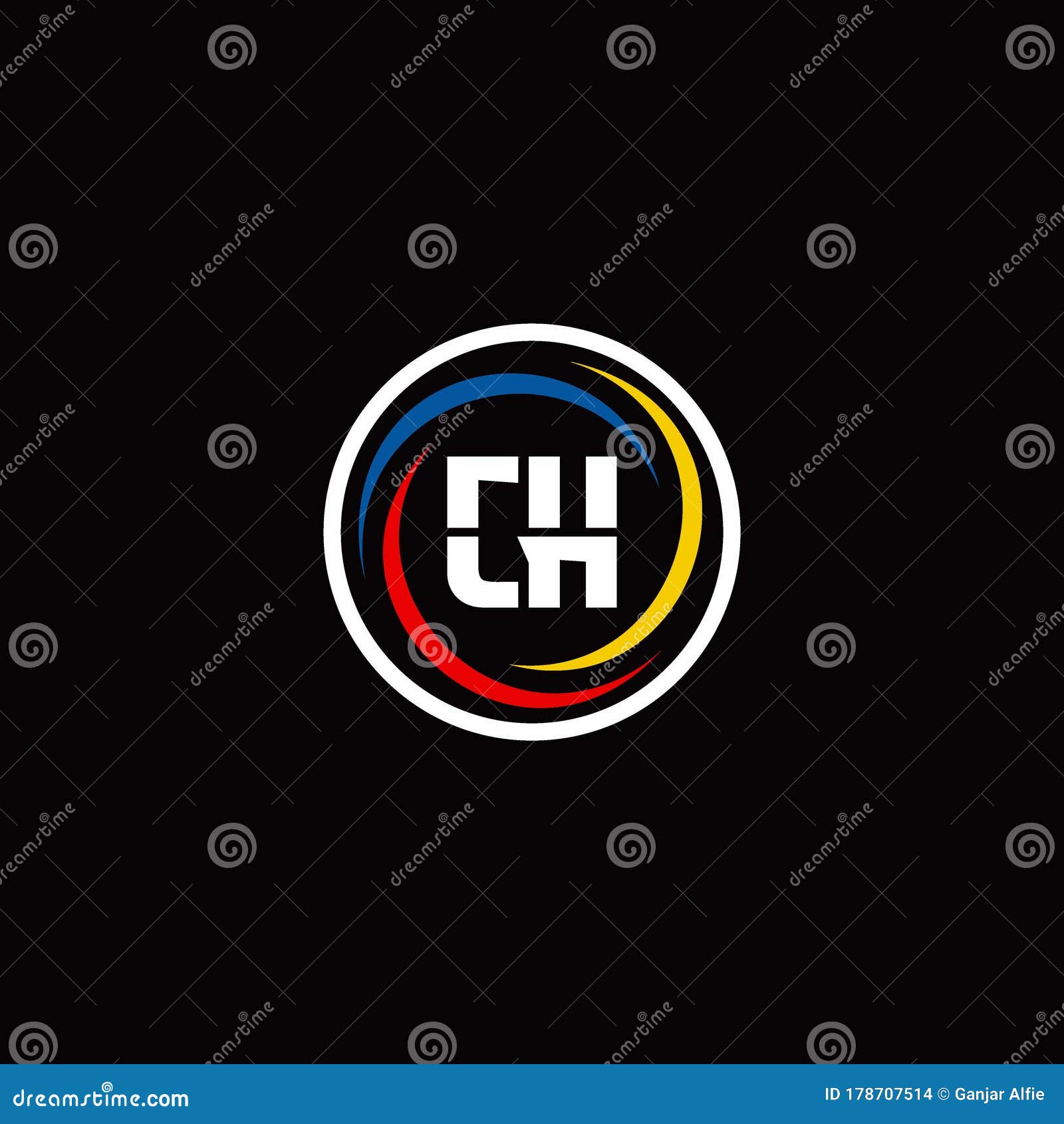 CH Monogram Logo Isolated on Circle Shape with 3 Slash Colors Rounded ...
