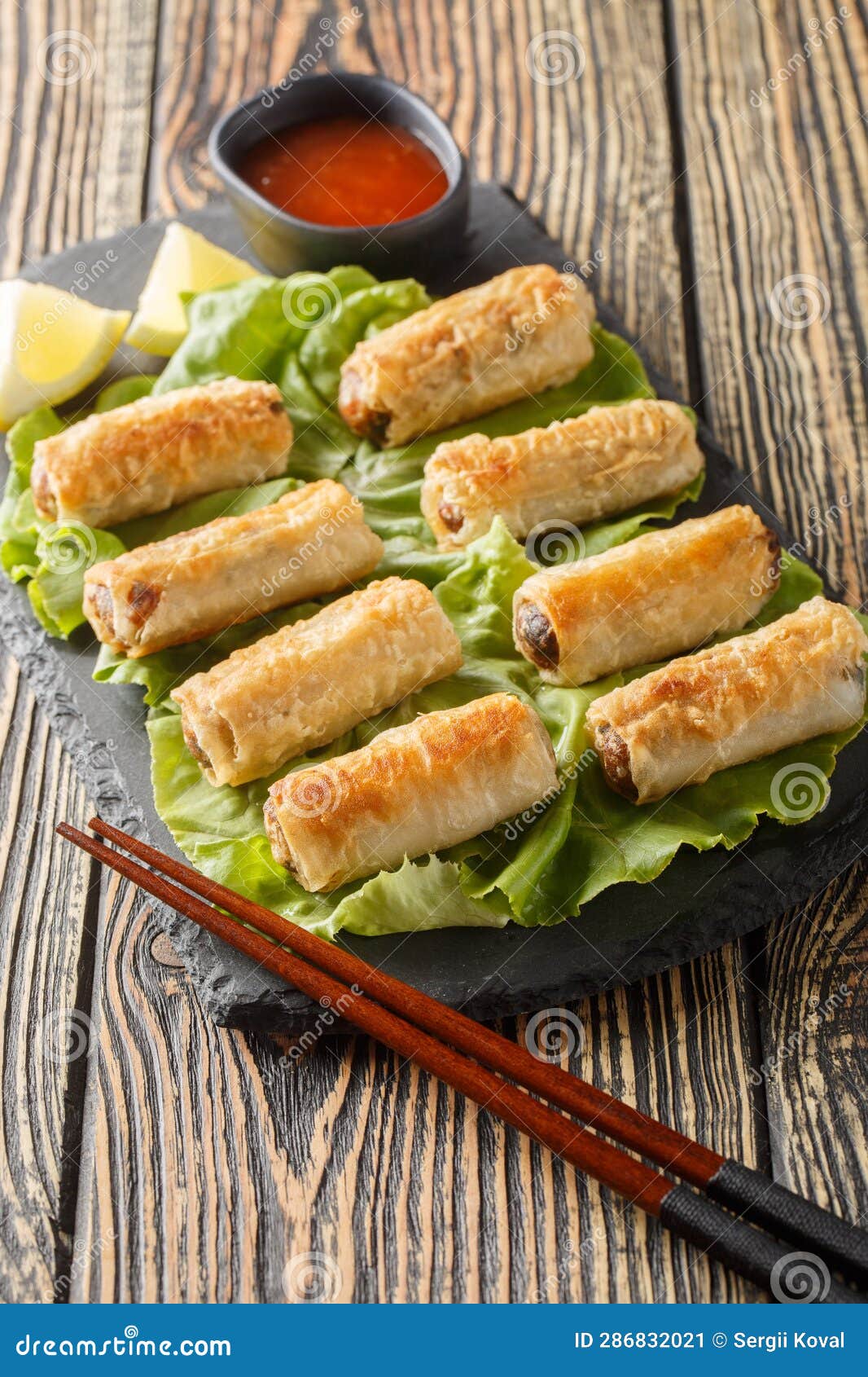 Cha Gio Vietnamese Fried Spring Rolls Stuffed with Chicken Closeup on ...