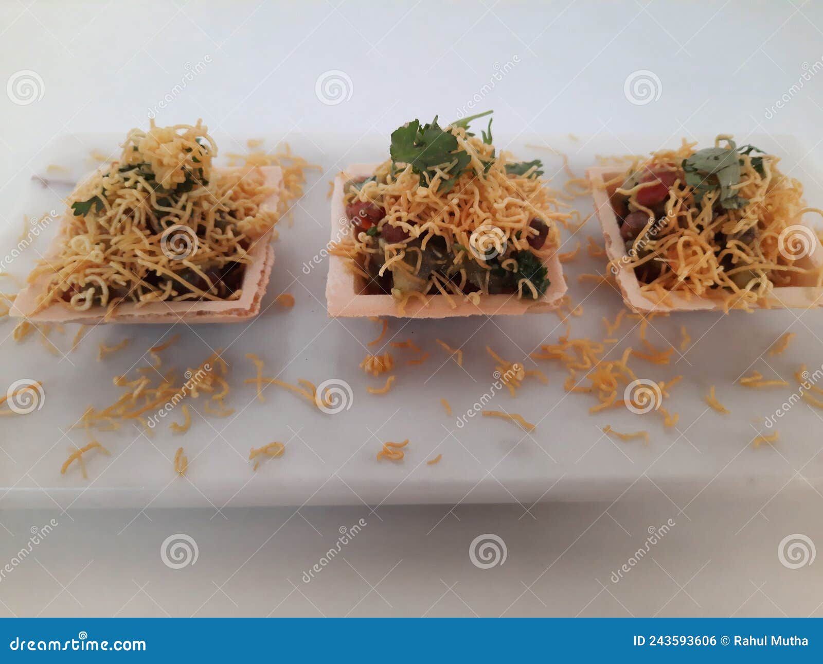 Chaat Basket on a Rectangular Platter with Close Up View Stock Photo ...