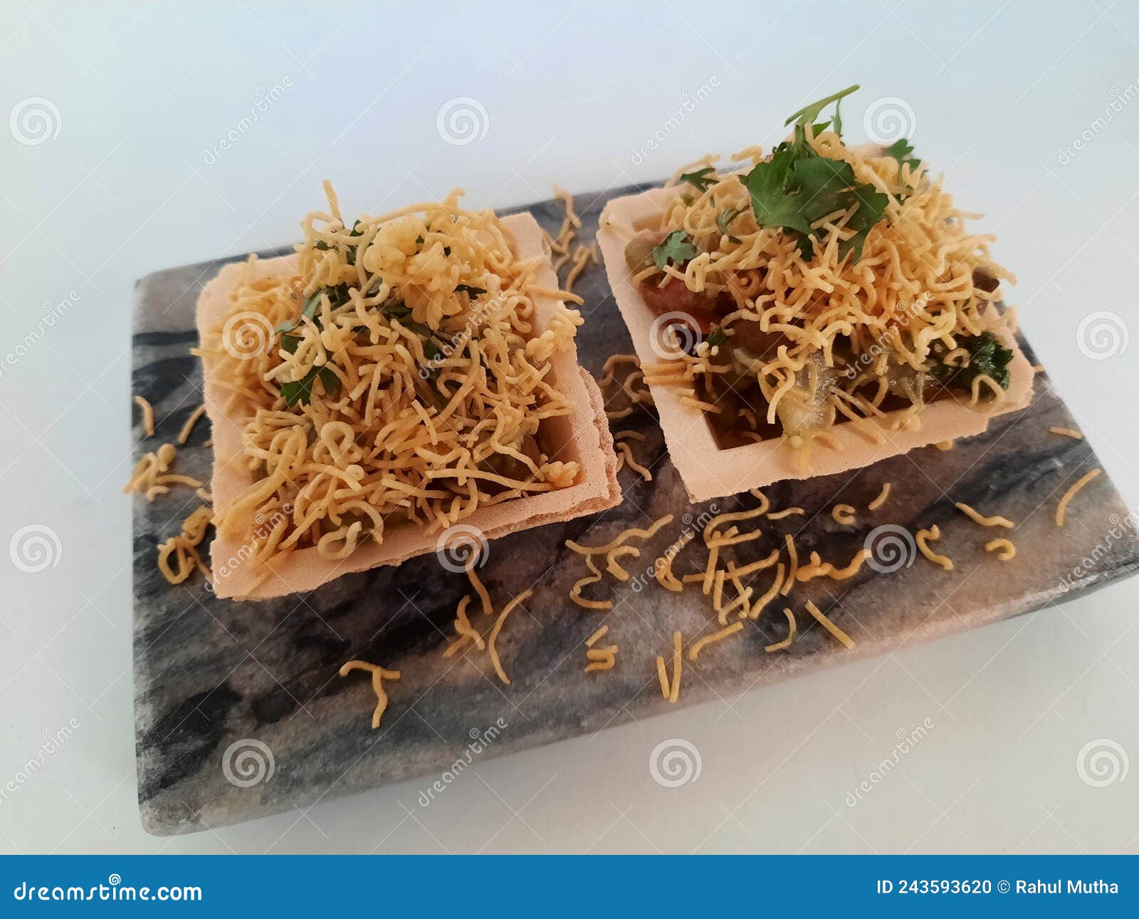 Chaat Basket on a Rectangular Platter with Close Up View Stock Photo ...