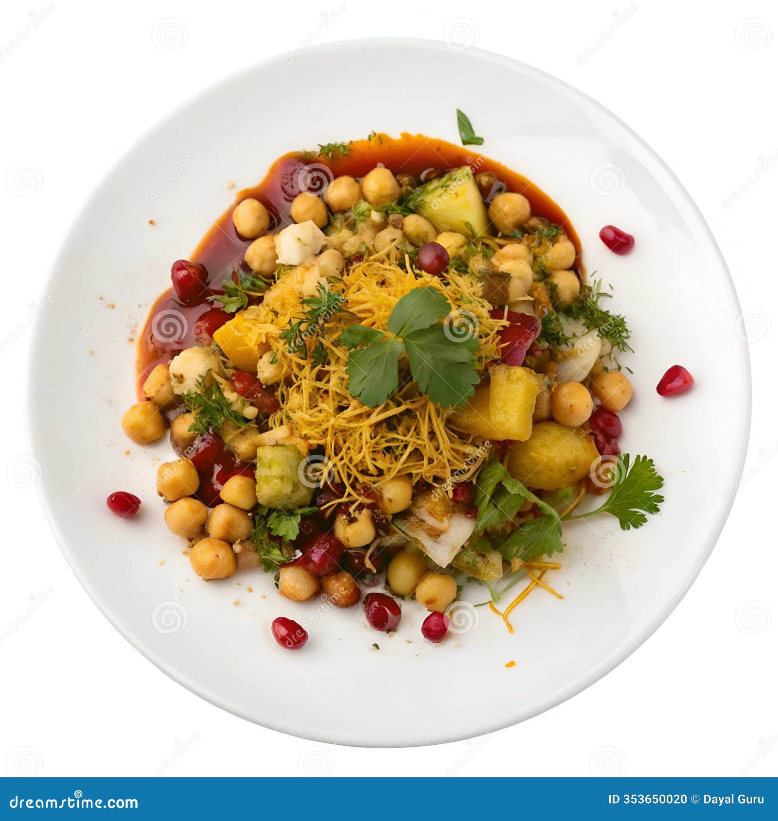 Chaat on White Plate Top View Isolated on White Background Stock ...