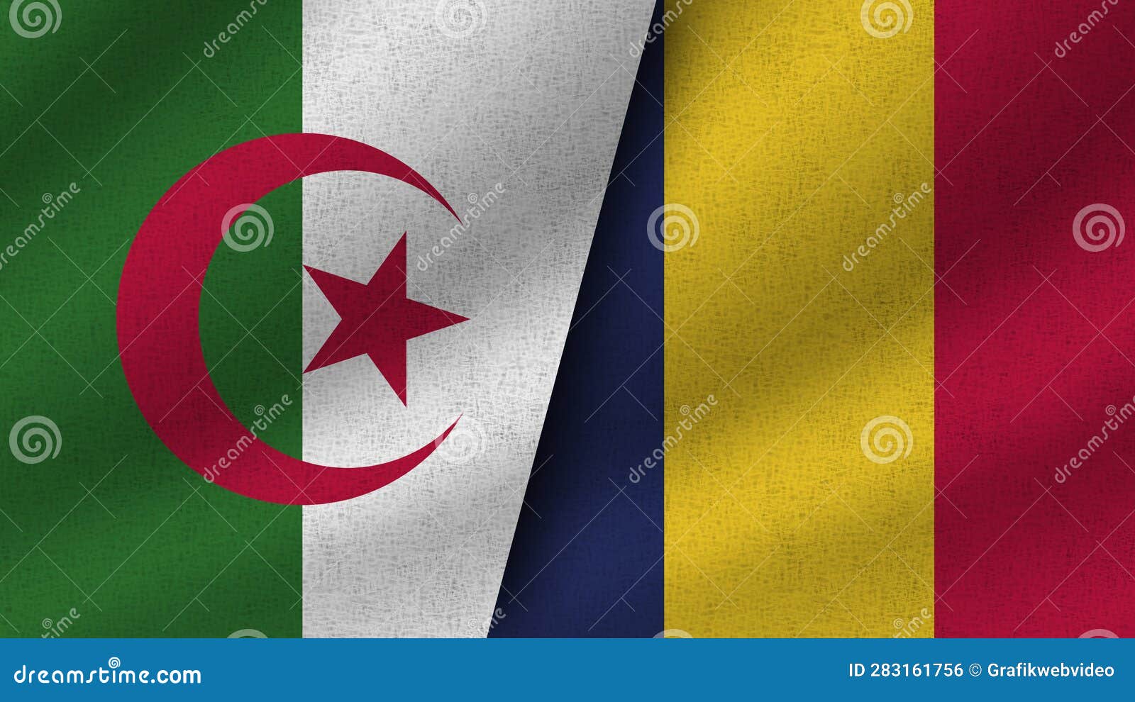 Chad and Algeria Realistic Two Flags Together Stock Illustration ...
