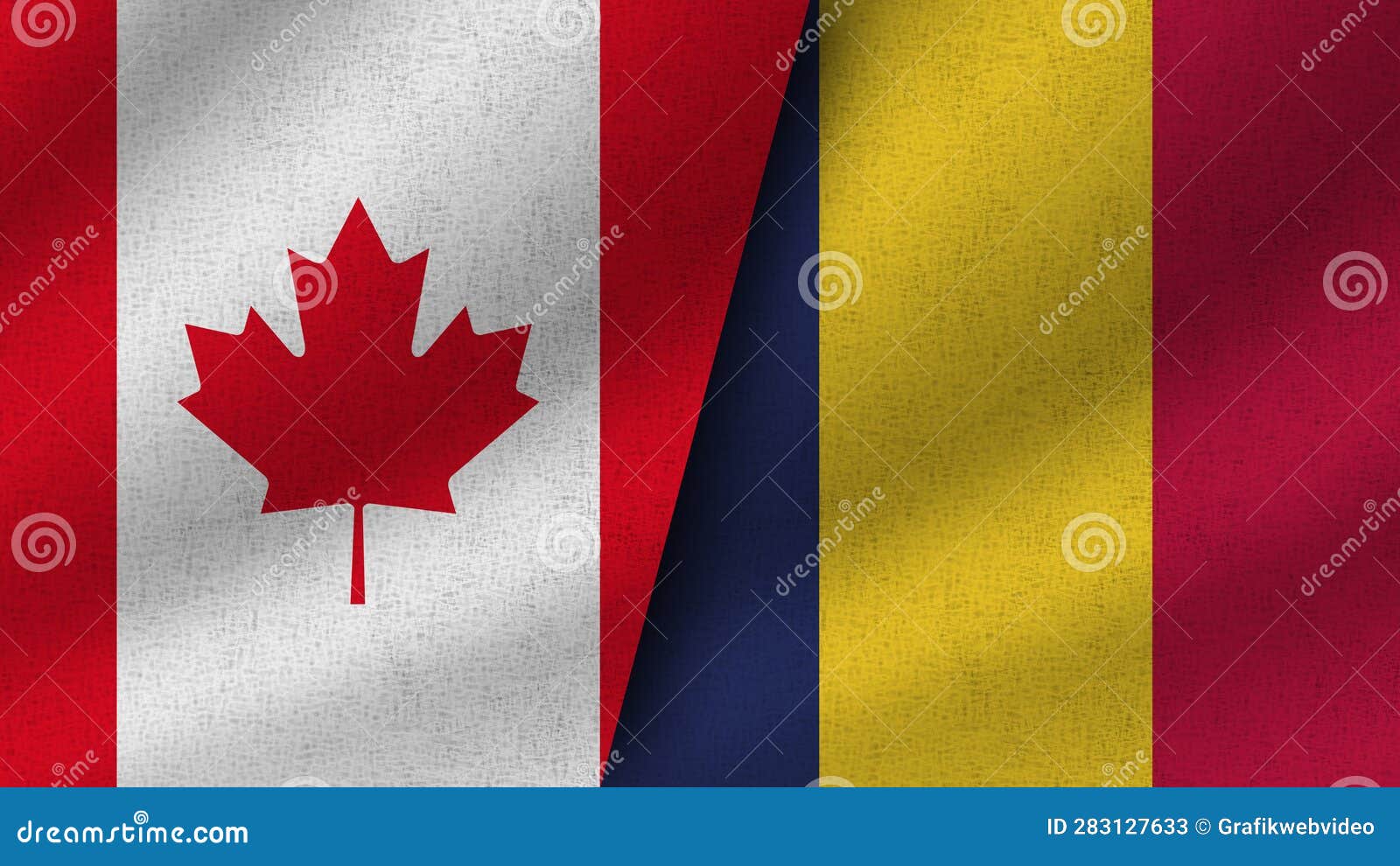 Chad and Canada Realistic Two Flags Together Stock Illustration ...