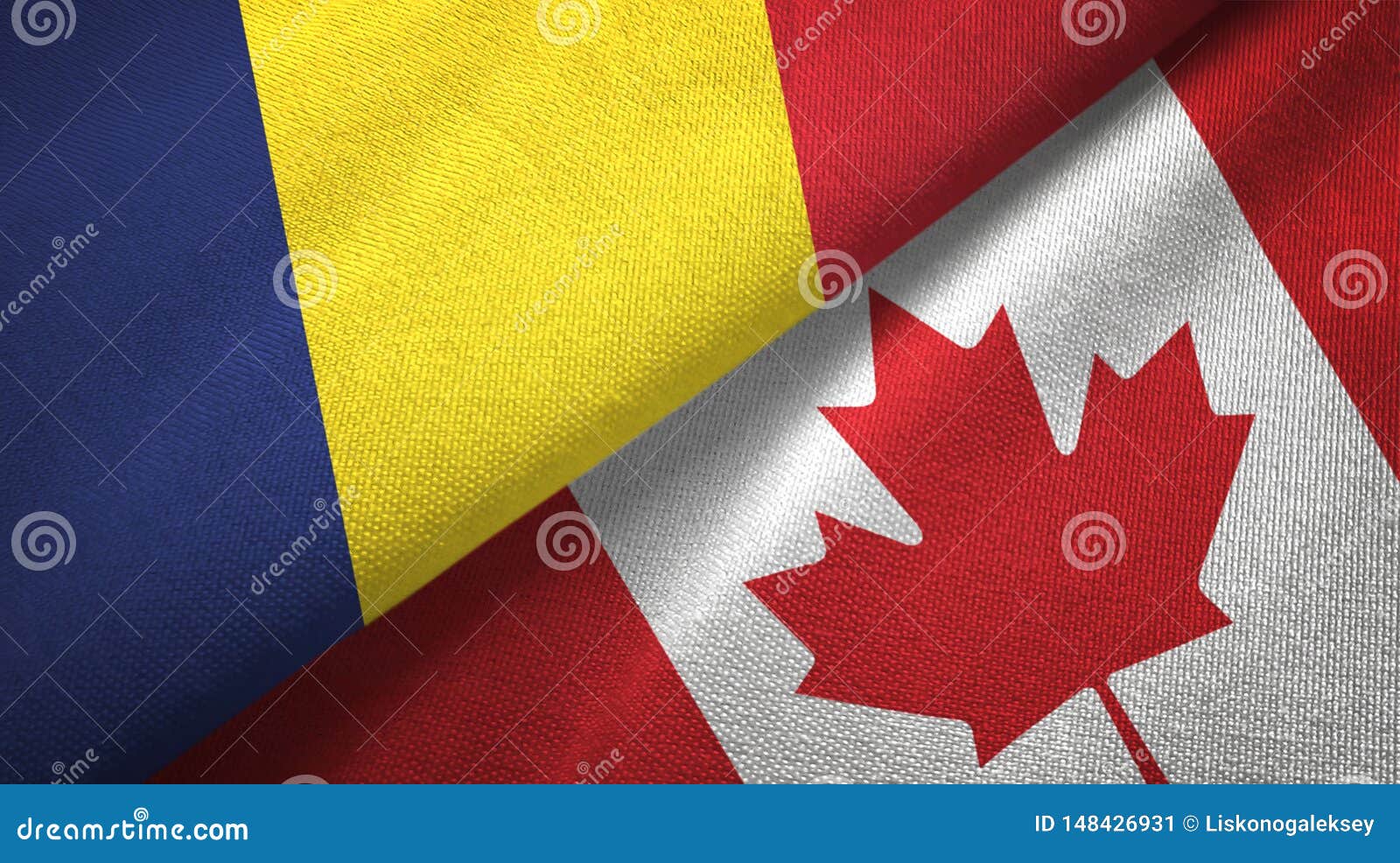 Chad and Canada Two Flags Textile Cloth, Fabric Texture Stock ...