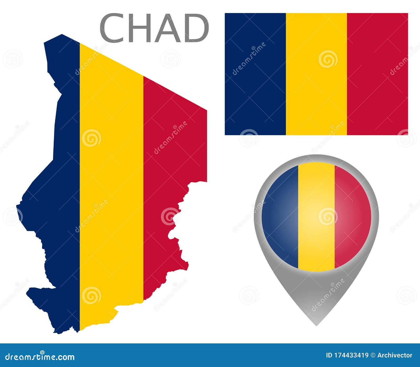 Chad Flag, Map Pointer and Map of Chad Stock Vector - Illustration of ...
