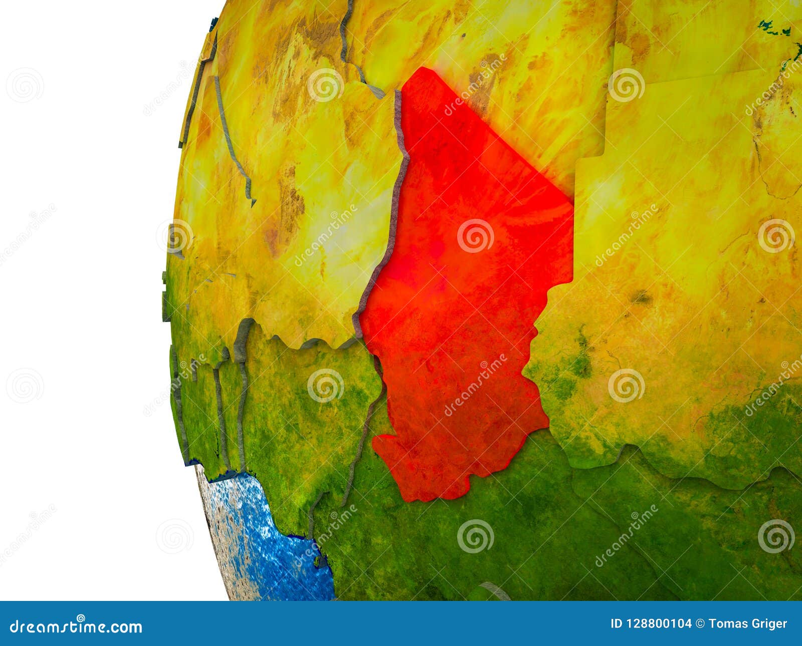 Chad on 3D Earth stock illustration. Illustration of country - 128800104