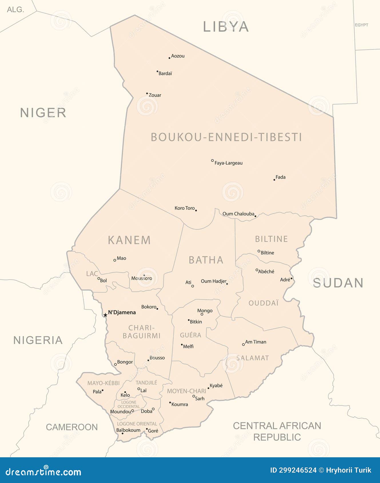 Chad - Detailed Map with Administrative Divisions Country Stock ...