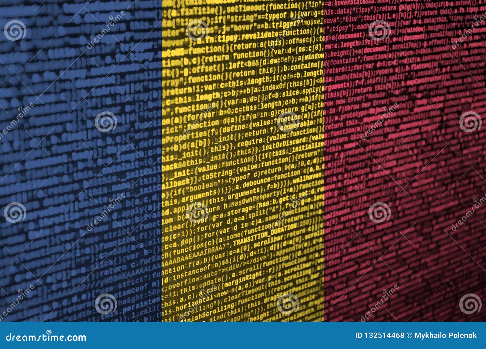 Chad Flag is Depicted on the Screen with the Program Code. the Concept ...