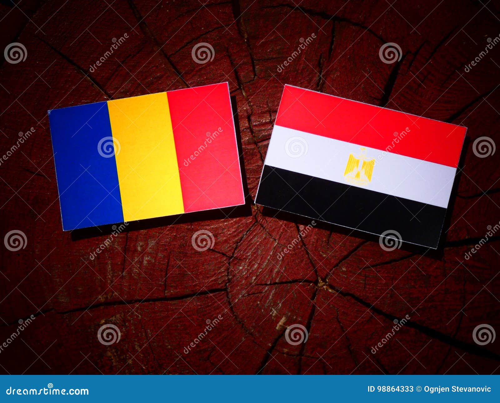 Chad Flag with Egyptian Flag on a Tree Stump Stock Image - Image of ...