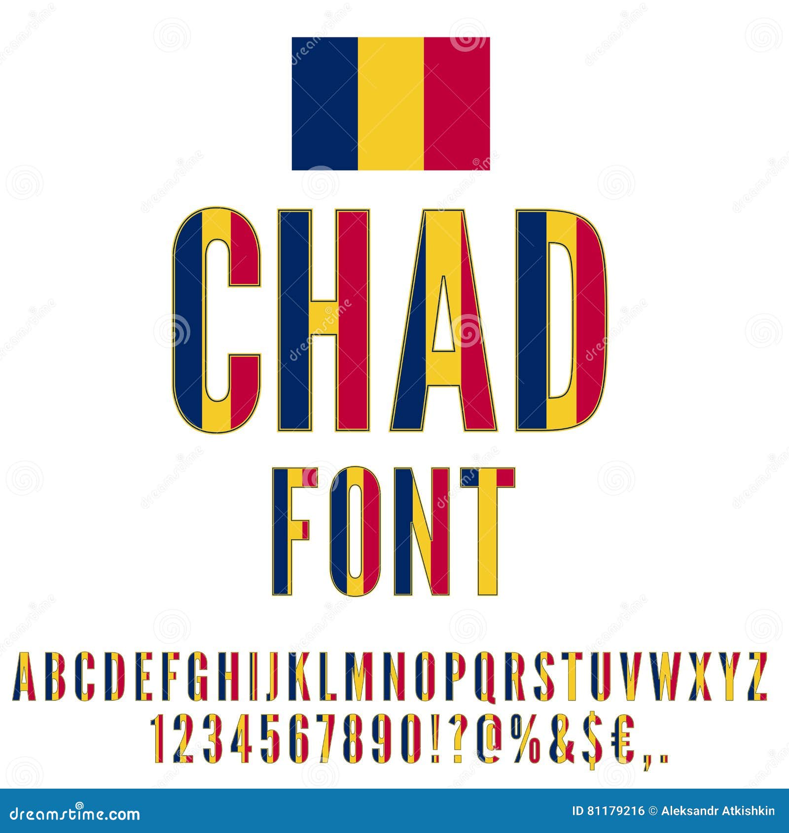 Chad Flag Font stock vector. Illustration of national - 81179216