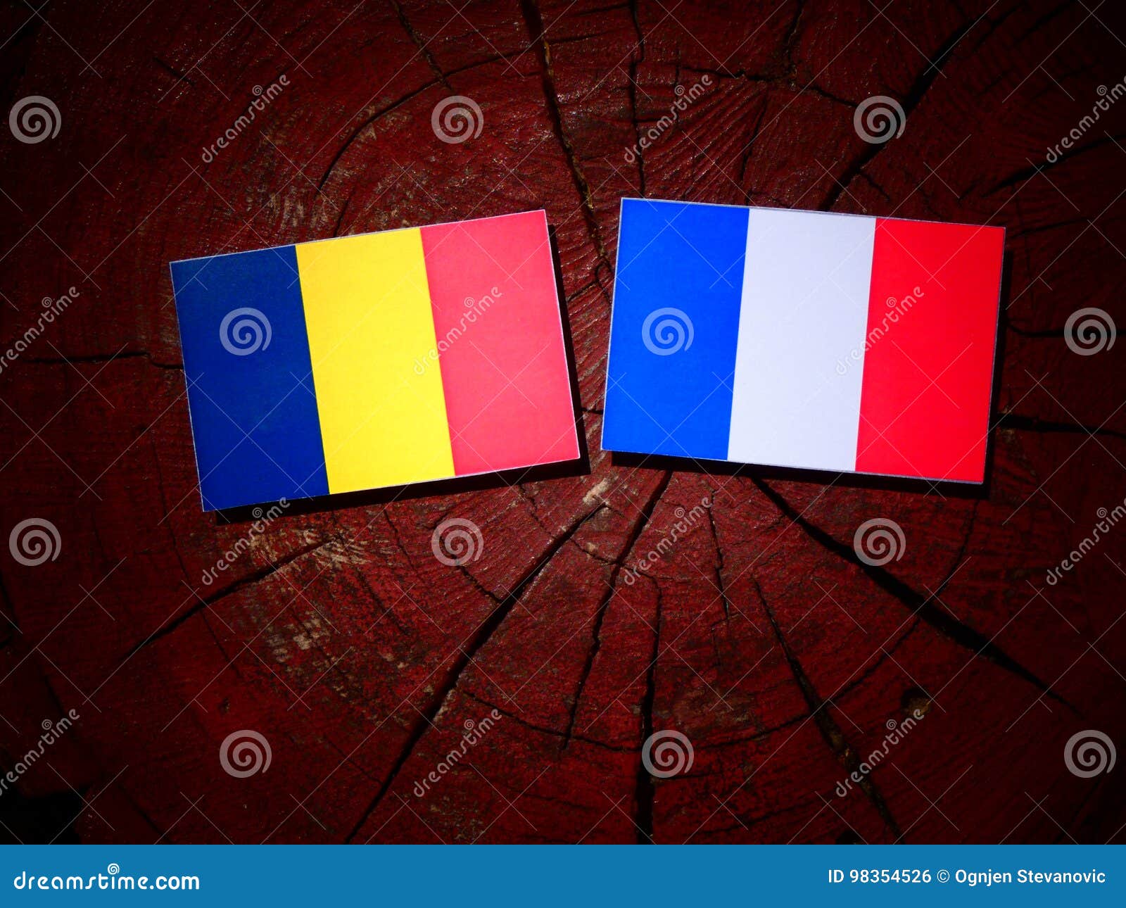 Chad Flag with French Flag on a Tree Stump Isolated Stock Photo - Image ...