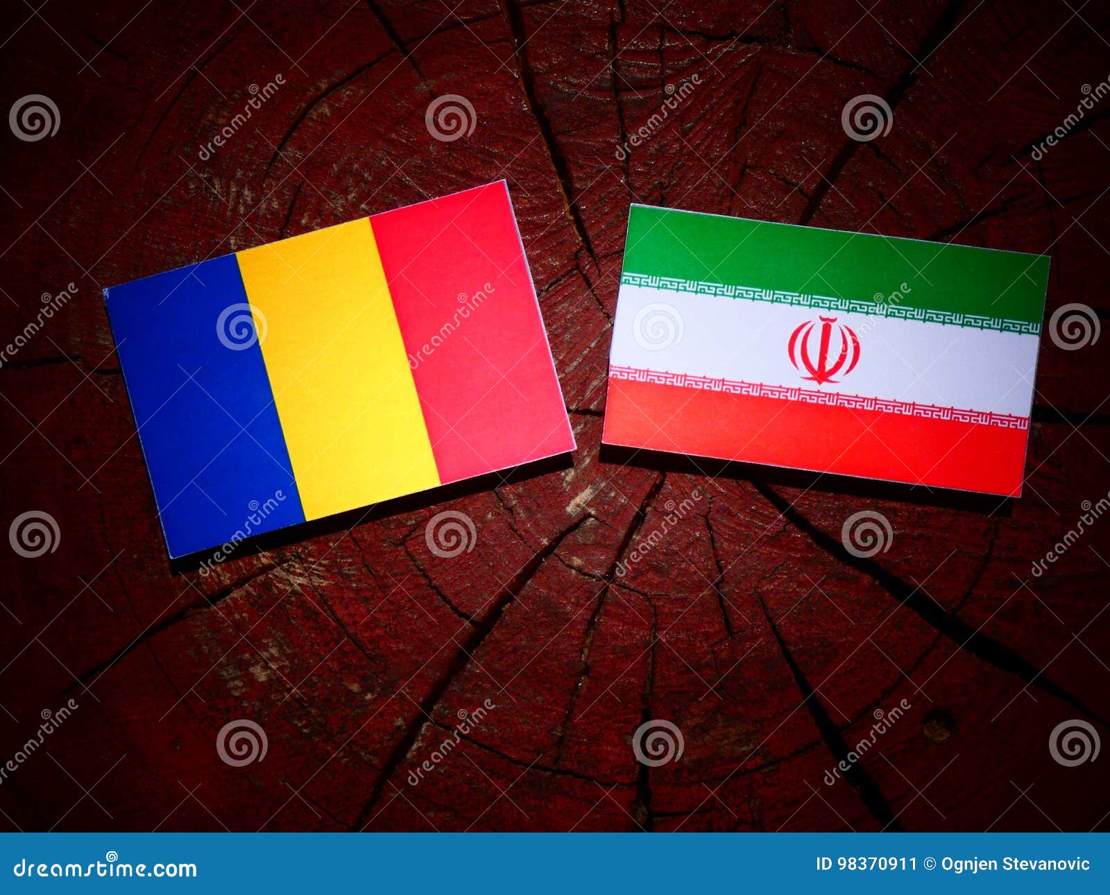 Chad Flag with Iranian Flag on a Tree Stump Isolated Stock Image ...