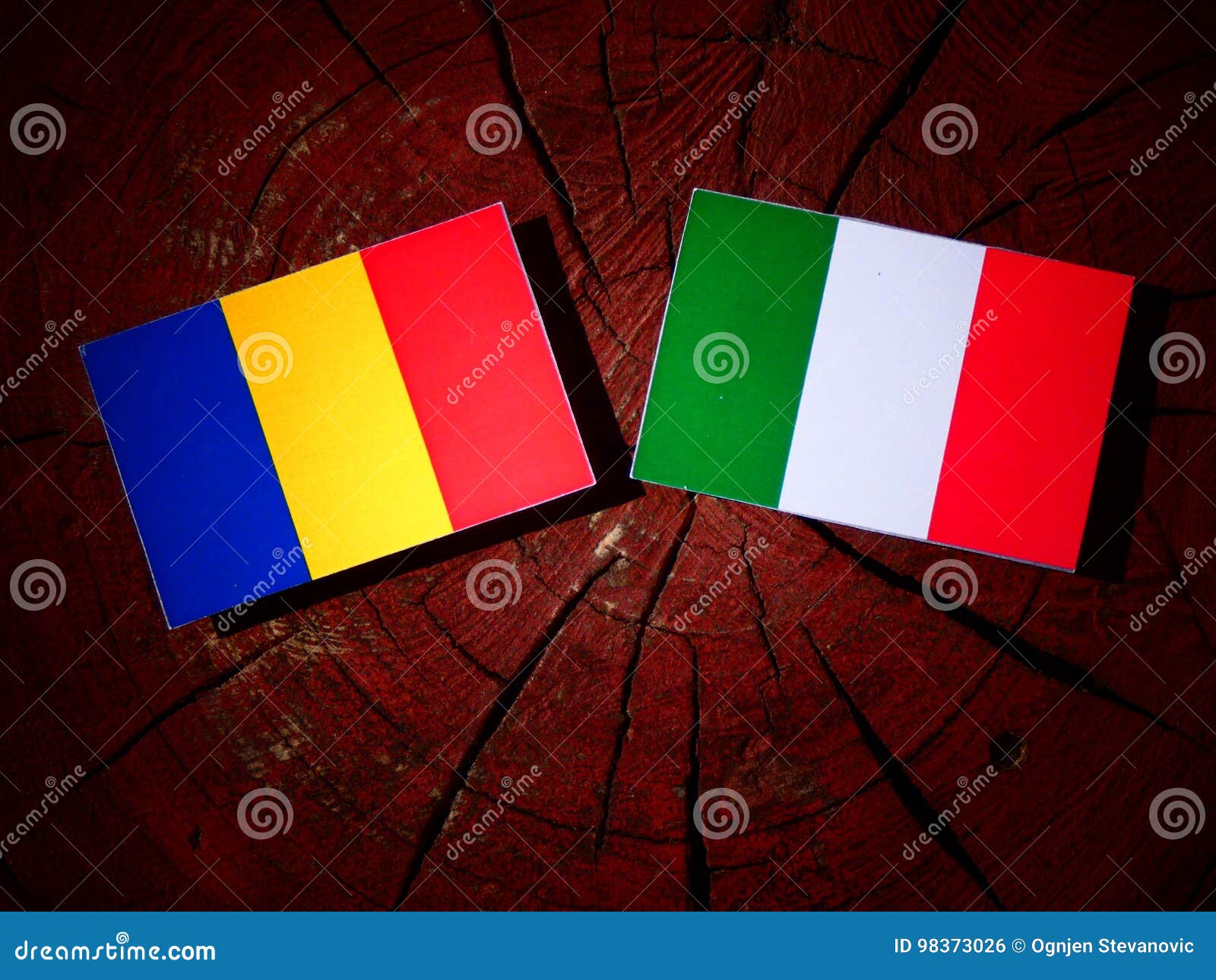 Chad Flag with Italian Flag on a Tree Stump Isolated Stock Illustration ...
