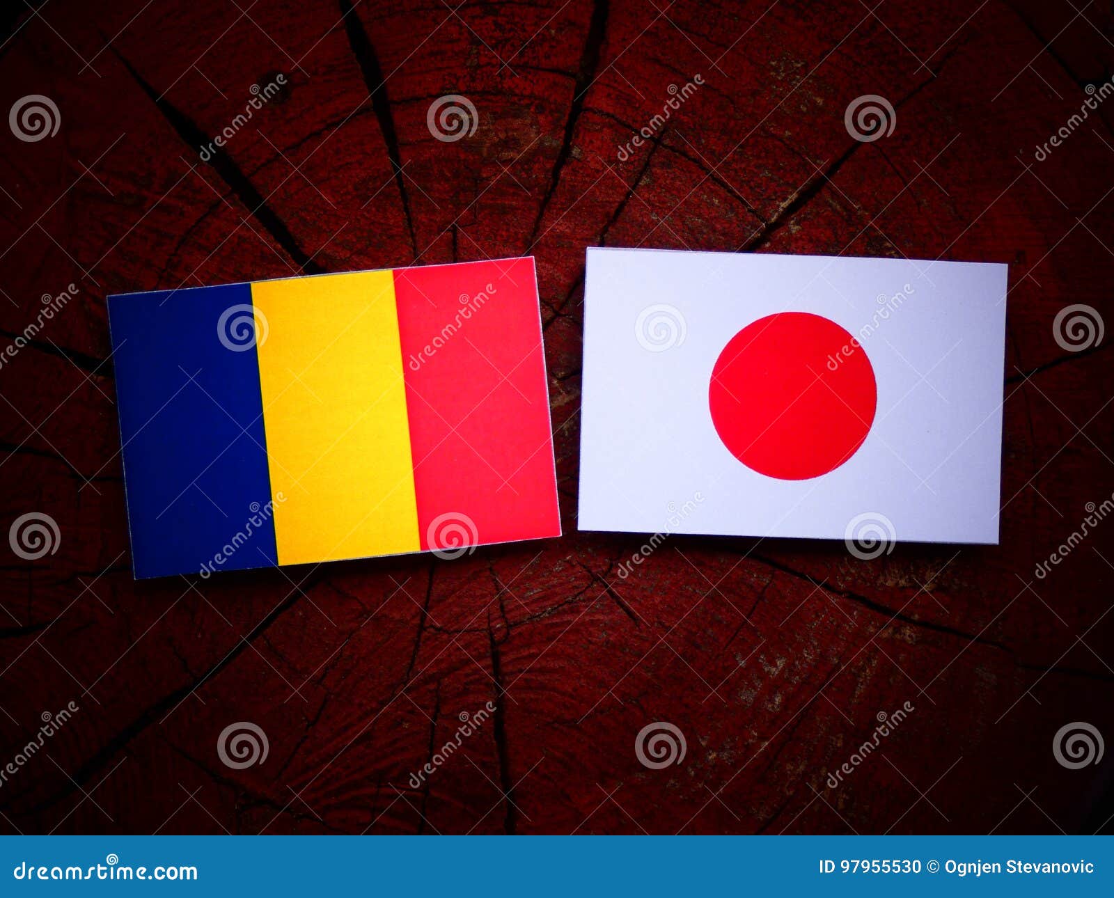 Chad Flag with Japanese Flag on a Tree Stump Isolated Stock Photo ...