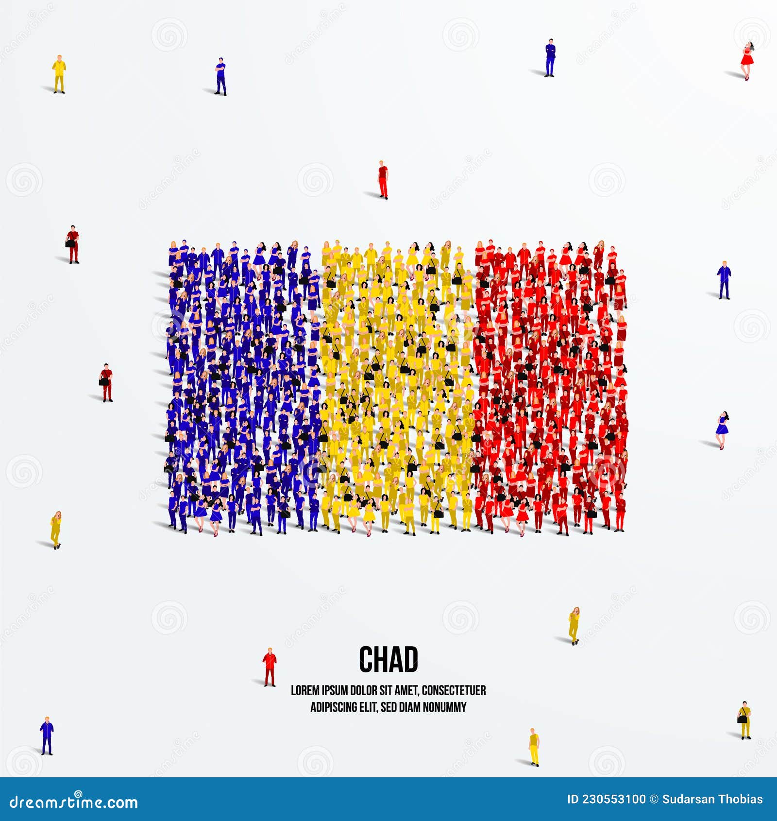Chad Flag. a Large Group of People Form To Create the Shape of the Chad ...