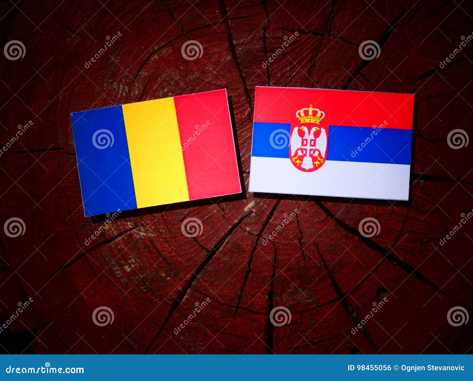 Chad Flag with Serbian Flag on a Tree Stump Isolated Stock Photo ...
