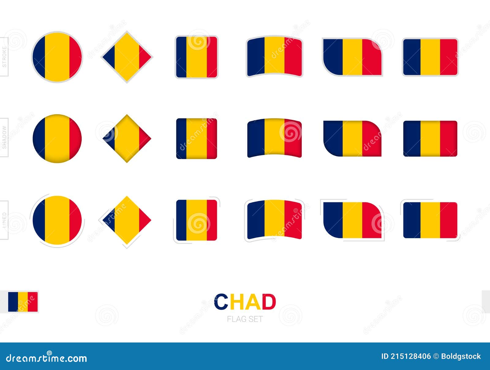 Chad Flag Set Simples Drapeaux Du Tchad Avec Trois Effets Différents ...