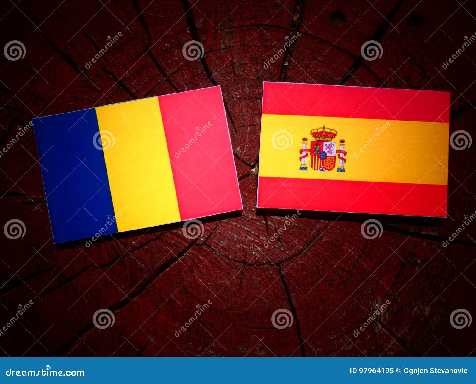 Chad Flag with Spanish Flag on a Tree Stump Stock Image - Image of ...