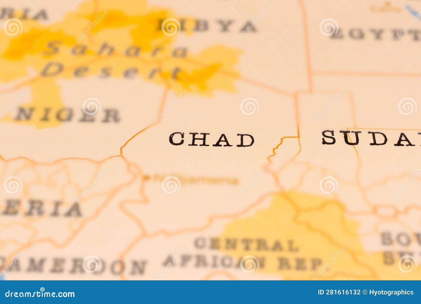 Chad in Focus on a Tilted World Map. Stock Illustration - Illustration ...