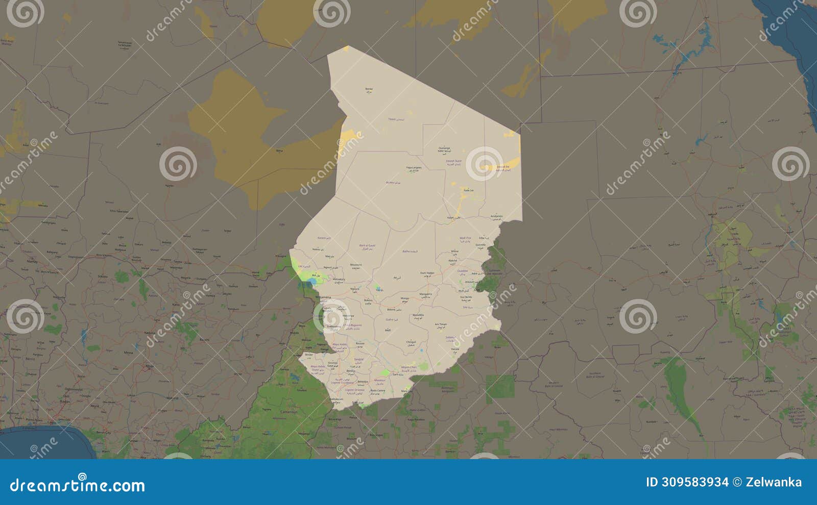 Chad Highlighted. Topo Standard Stock Illustration - Illustration of ...