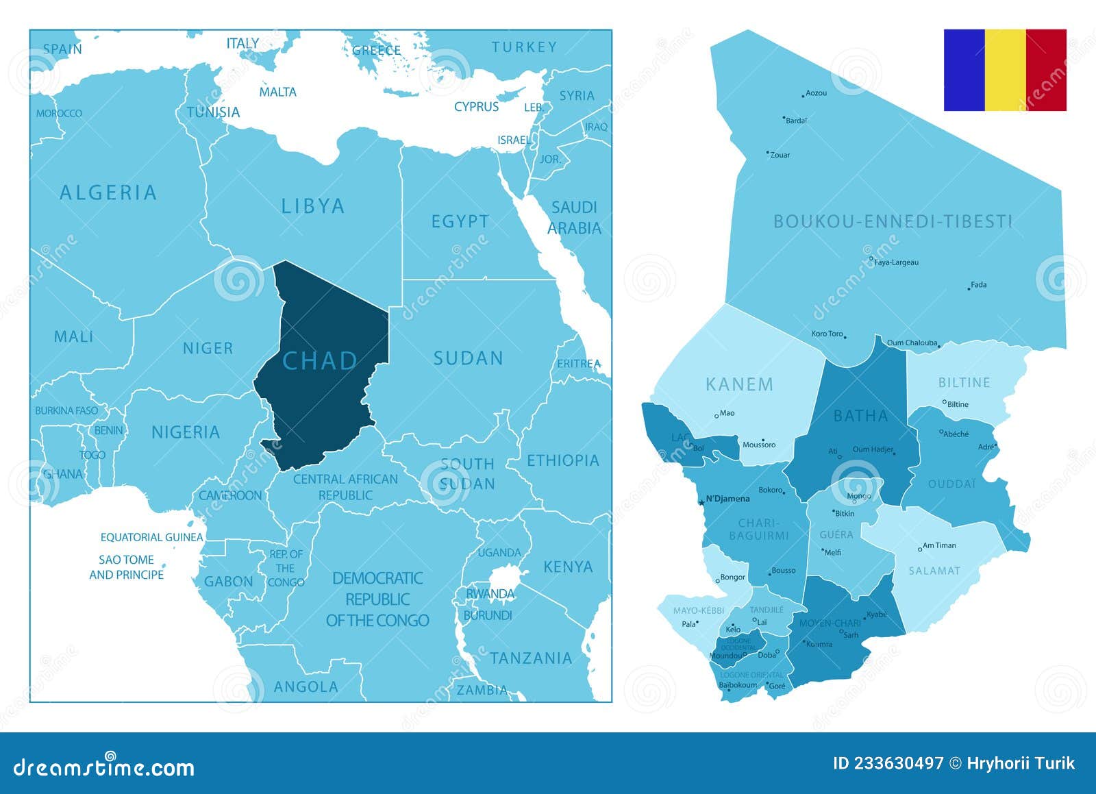 Chad - Highly Detailed Blue Map. Stock Vector - Illustration of road ...