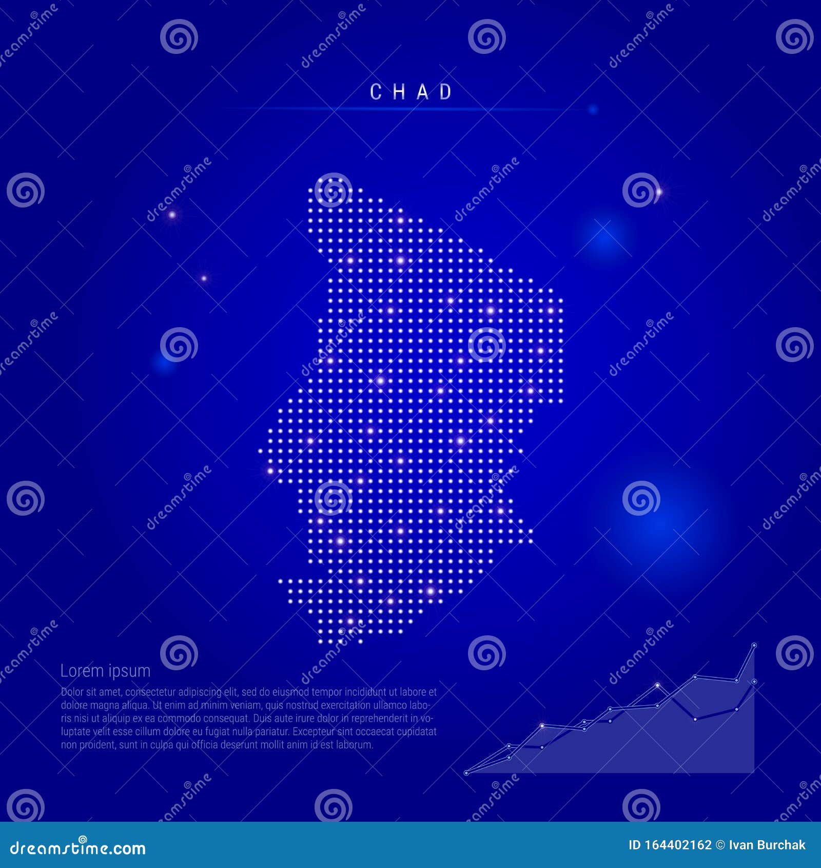 Chad Illuminated Map with Glowing Dots. Dark Blue Space Background ...