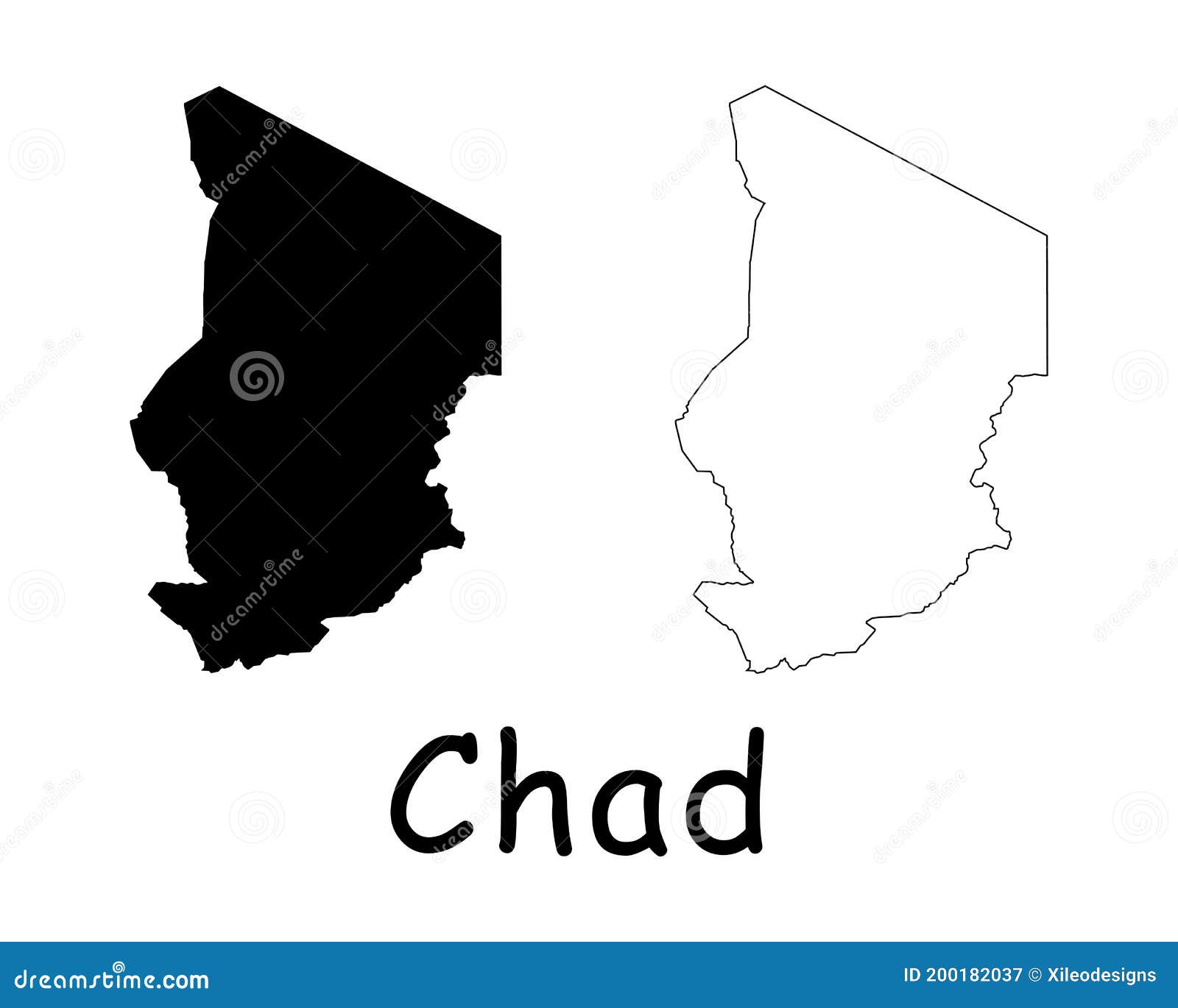 Chad Country Map. Black Silhouette And Outline Isolated On White ...