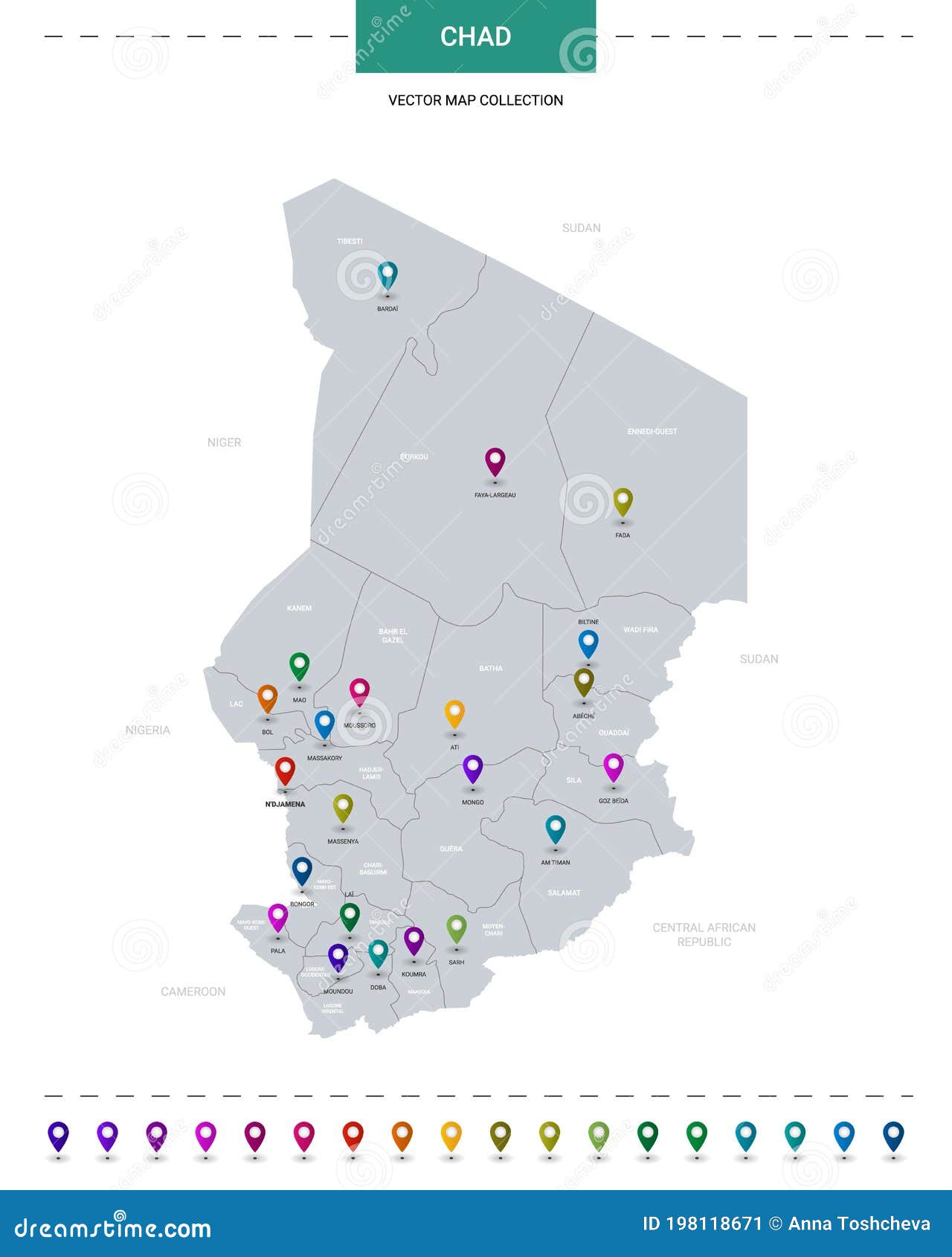 Infographic For Chad, Detailed Map Of Chad With Flag Cartoon Vector ...