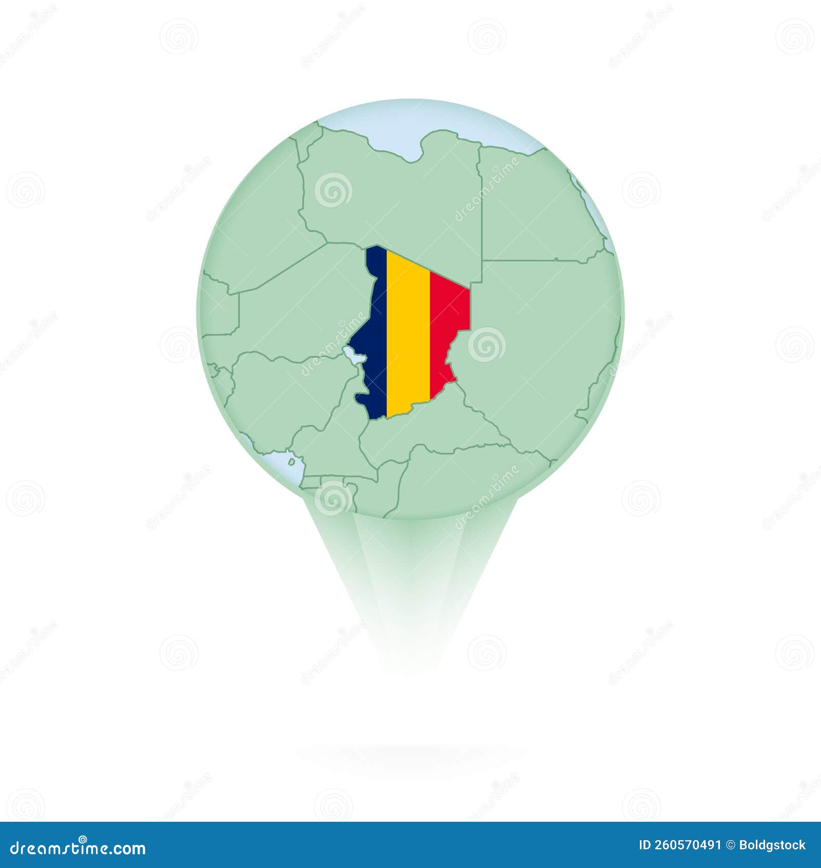 Chad Map, Stylish Location Icon with Chad Map and Flag Stock Vector ...