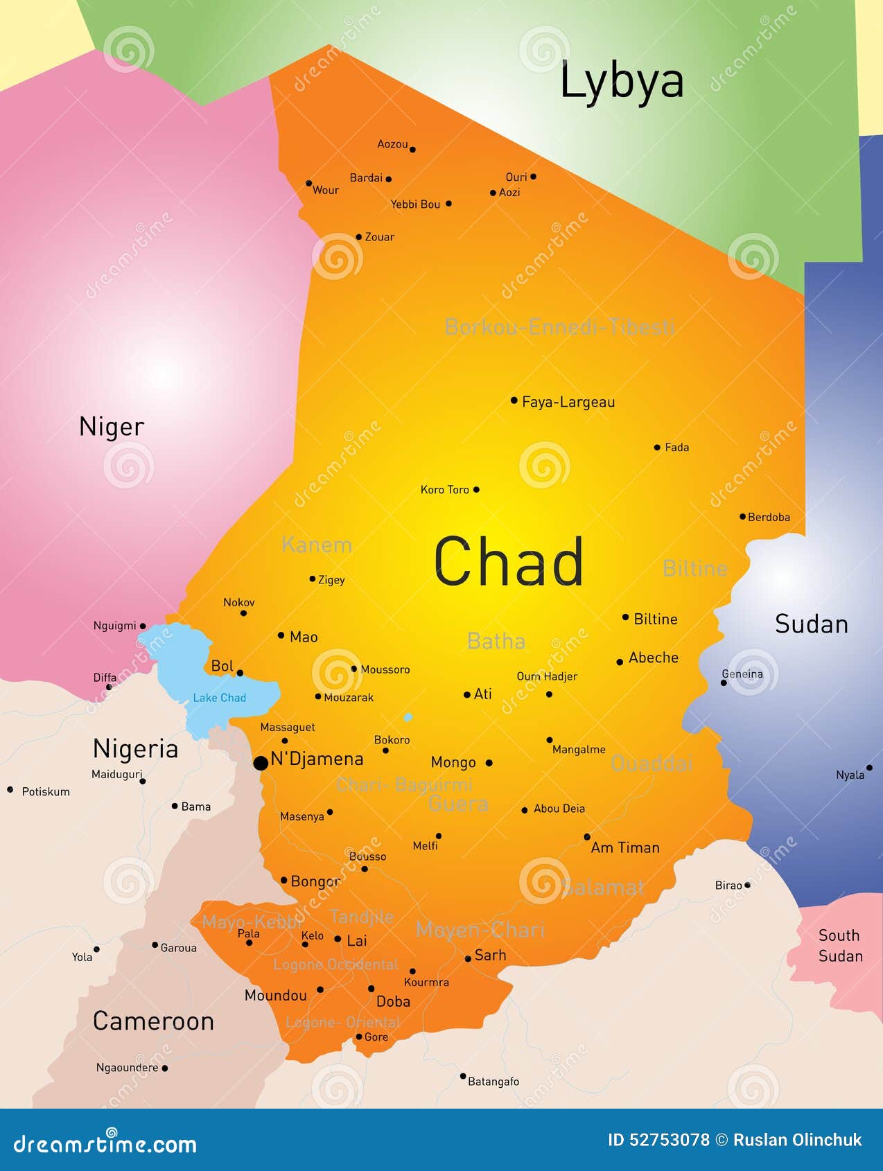 Chad map stock vector. Illustration of orange, geographical - 52753078