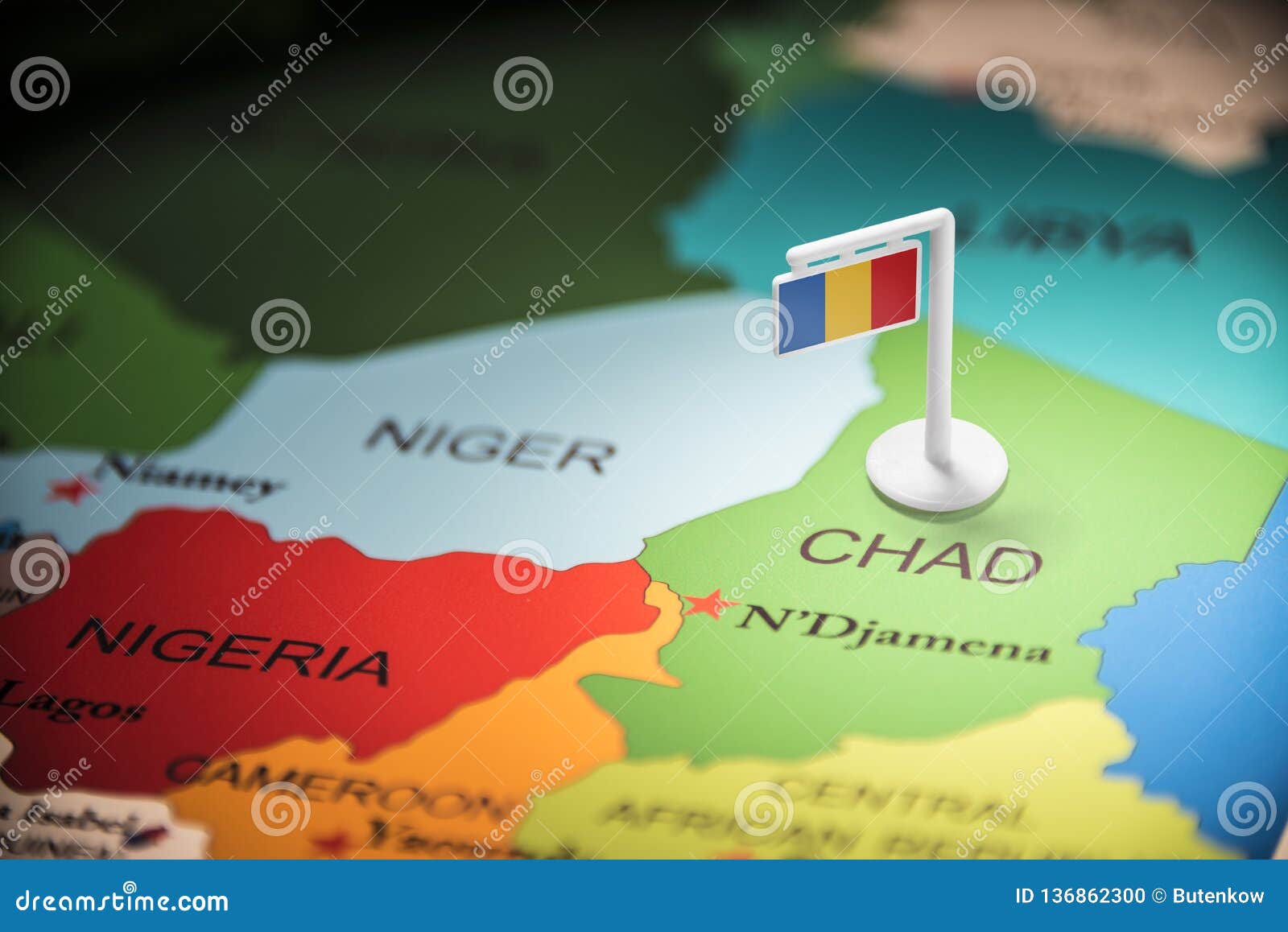 Chad Marked with a Flag on the Map Stock Photo - Image of country ...