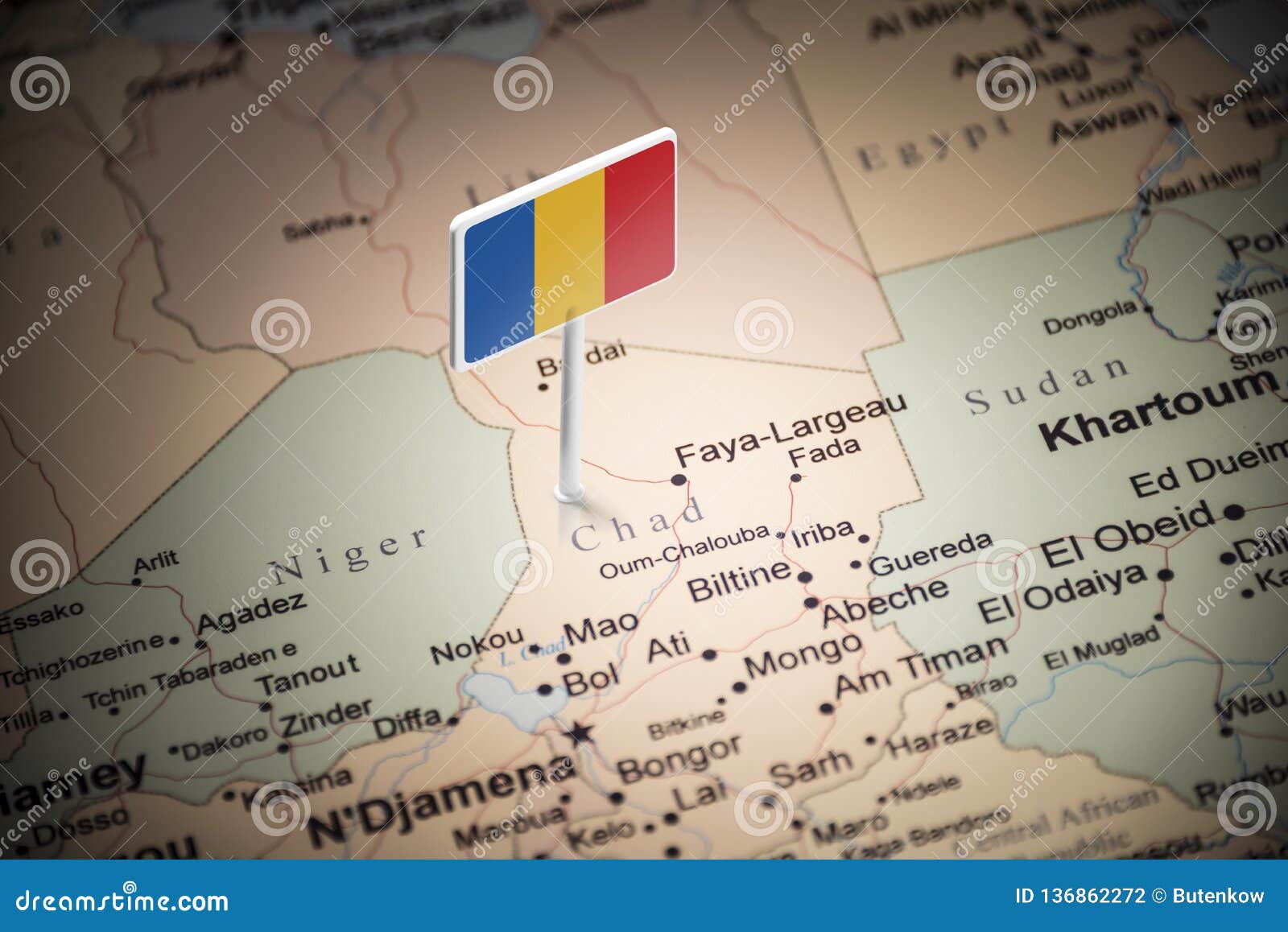 Chad Marked with a Flag on the Map Stock Photo - Image of identity ...