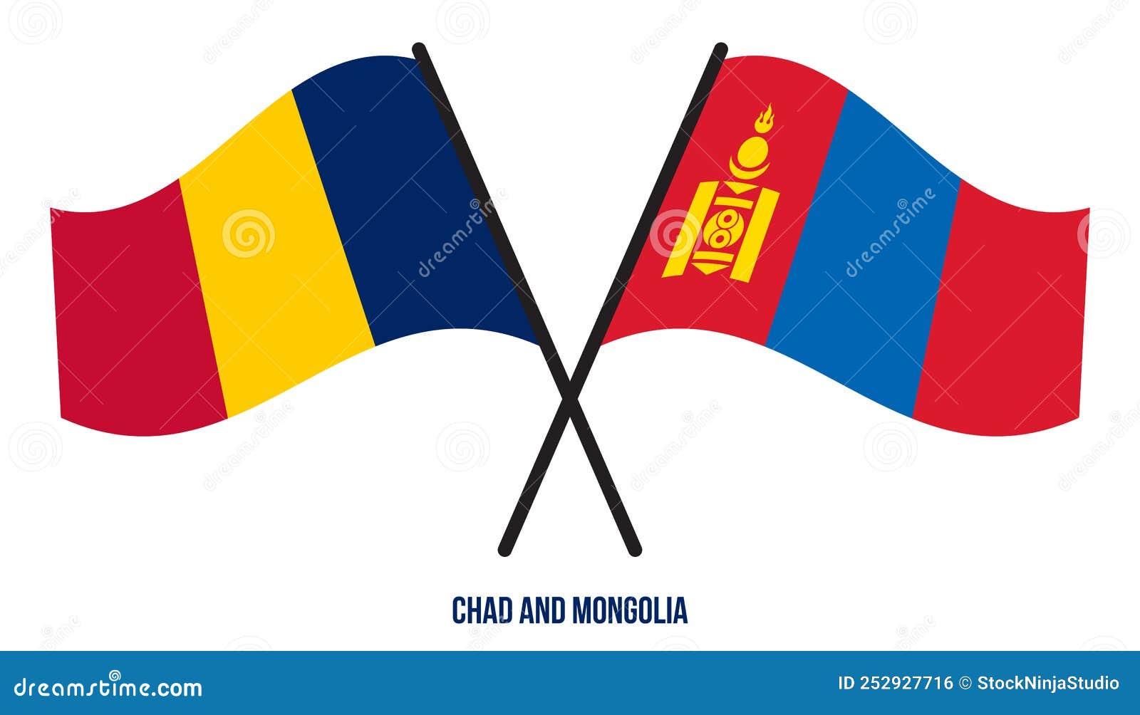 Chad and Mongolia Flags Crossed and Waving Flat Style. Official ...