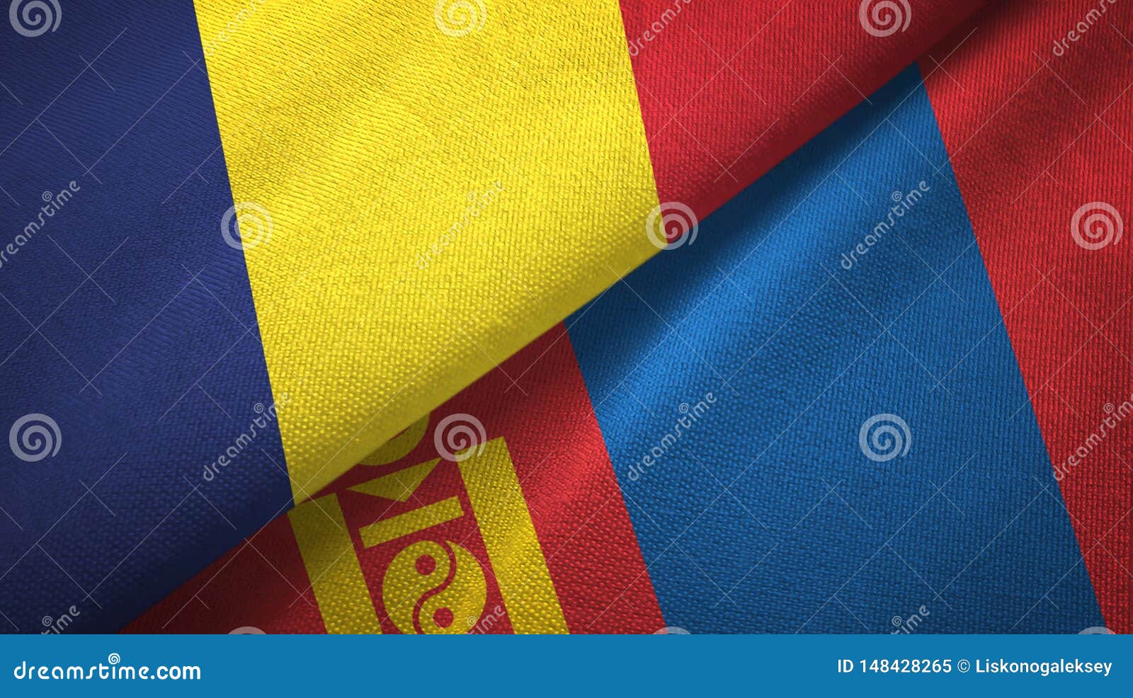 Chad and Mongolia Two Flags Textile Cloth, Fabric Texture Stock Image ...