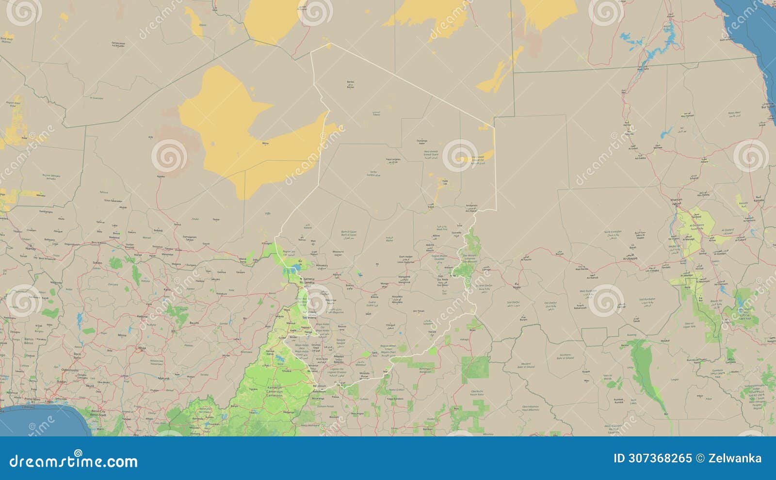 Chad outlined. Topo German stock illustration. Illustration of capital ...