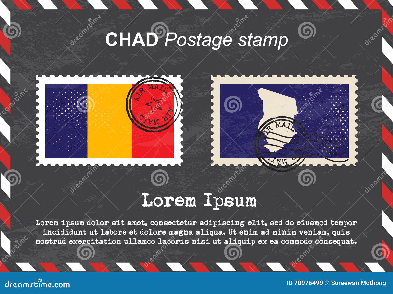Chad Postage Stamp, Vintage Stamp, Air Mail Envelope. Stock Vector ...