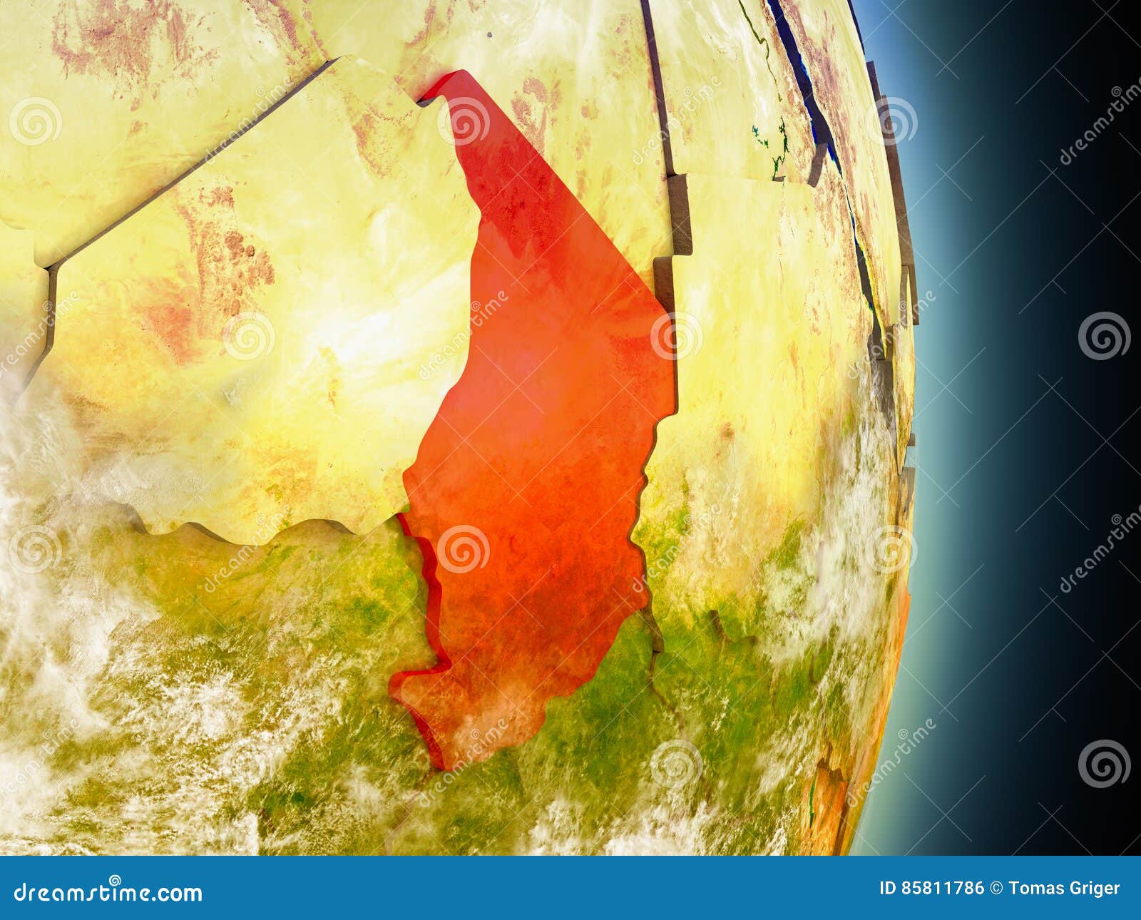 Chad in red from space stock illustration. Illustration of chadian ...
