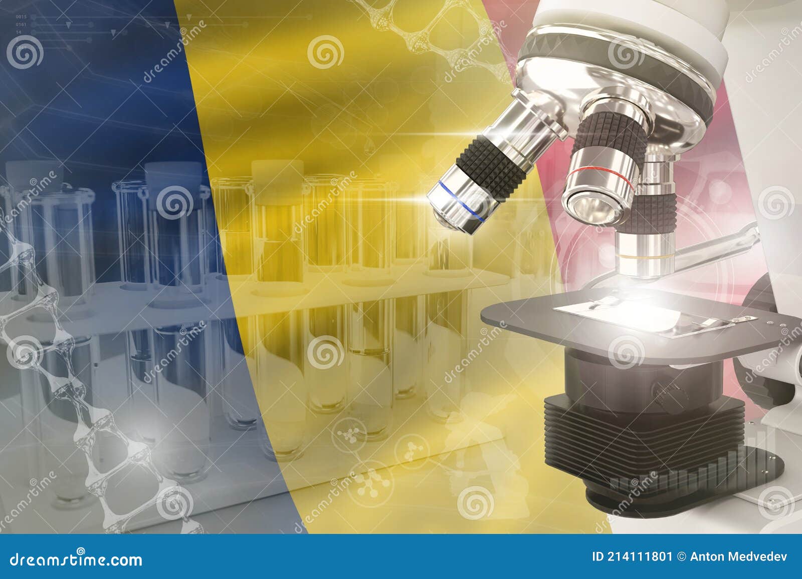 Chad Science Development Digital Background - Microscope on Flag ...