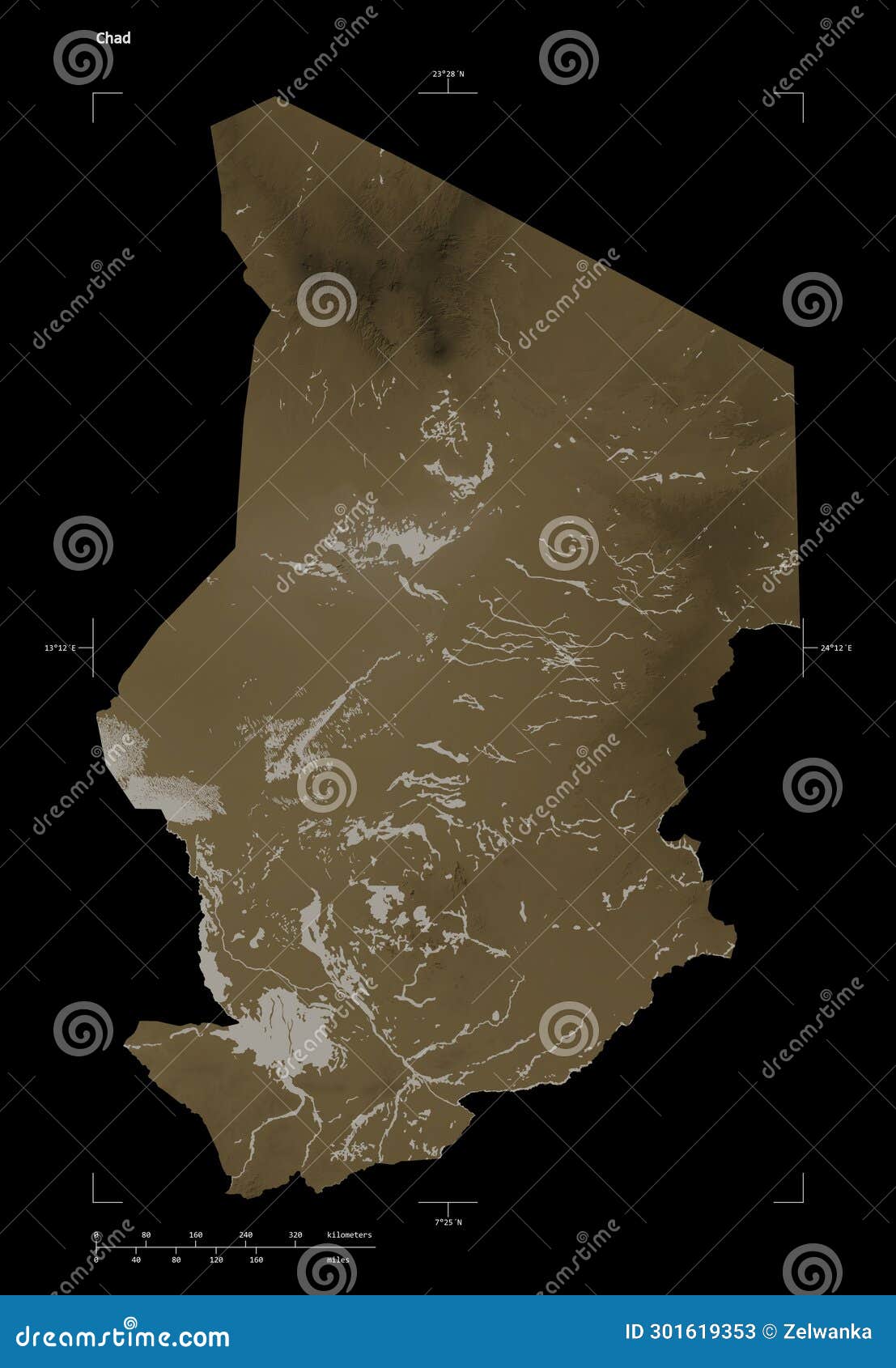 Chad shape on black. Sepia stock illustration. Illustration of ...