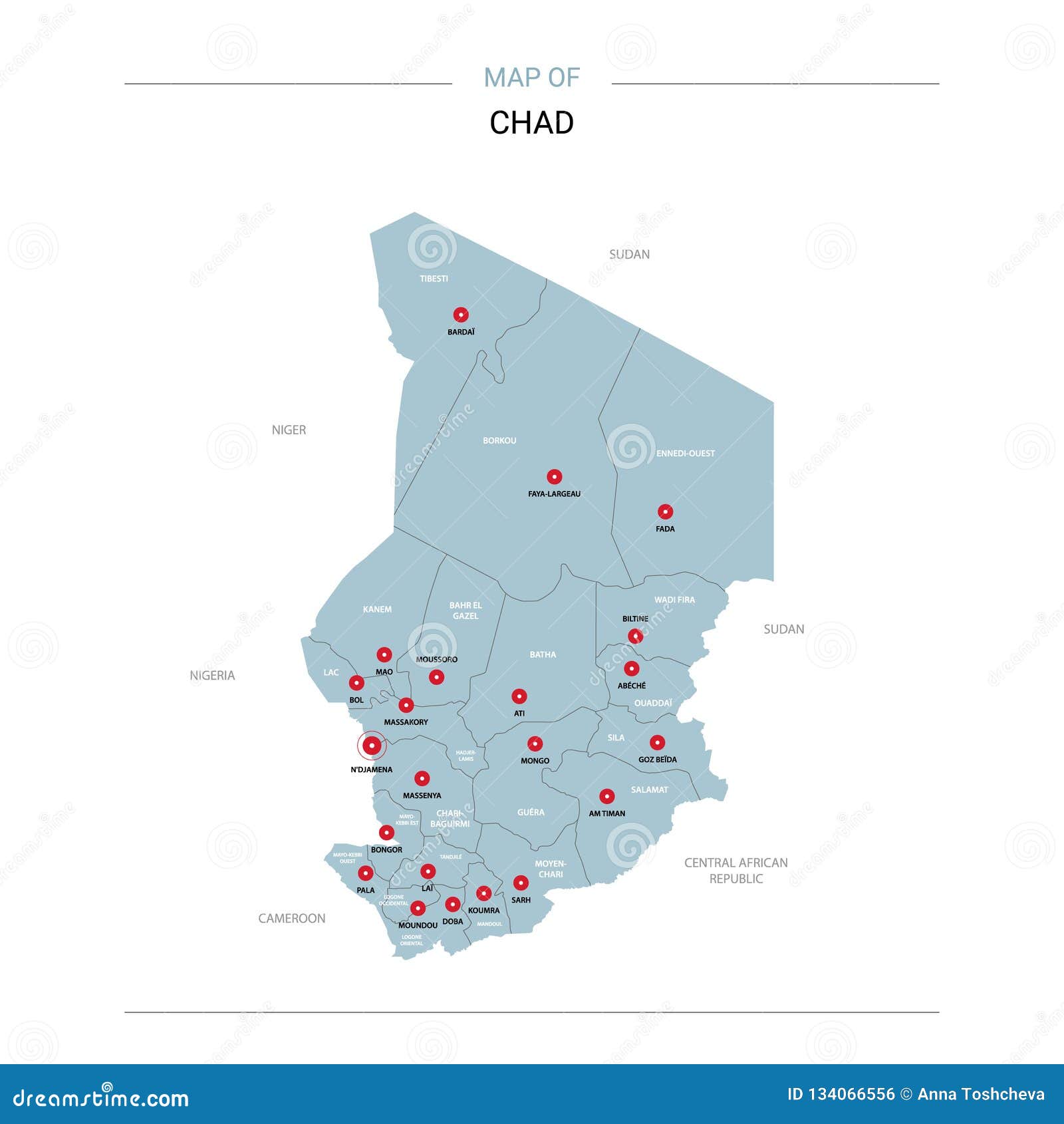 Chad Map Vector with Red Pin Stock Vector - Illustration of isolated ...