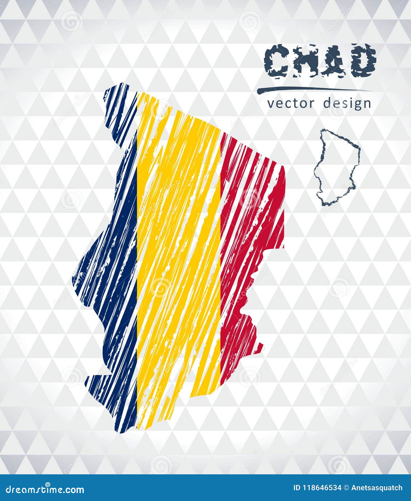 Chad Vector Map with Flag Inside Isolated on a White Background. Sketch ...