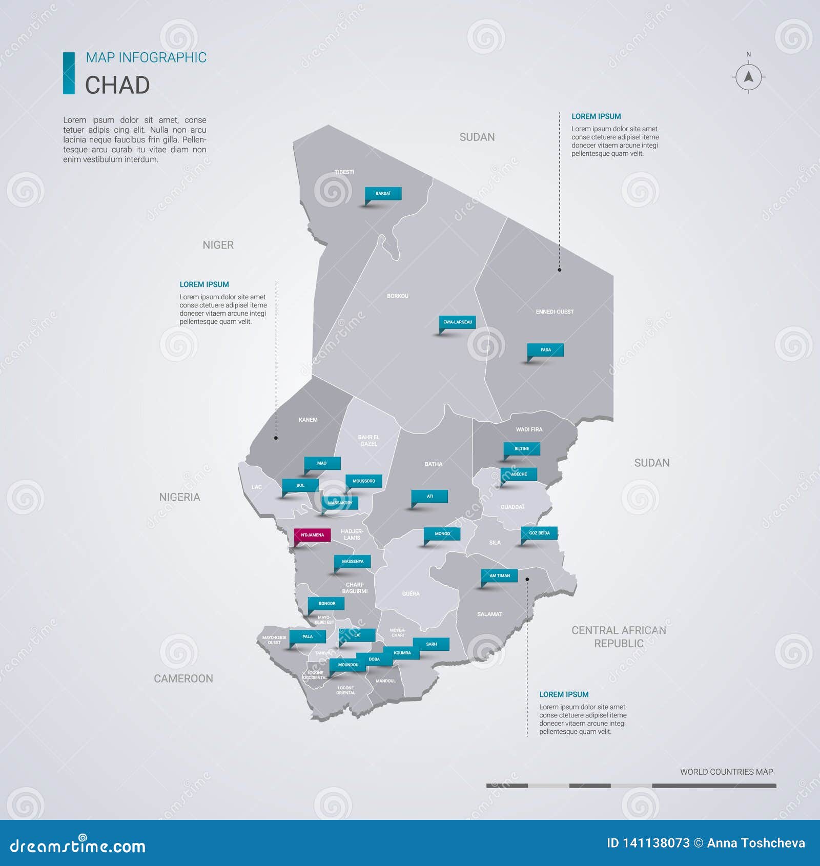 Chad Vector Map with Infographic Elements, Pointer Marks Stock Vector ...