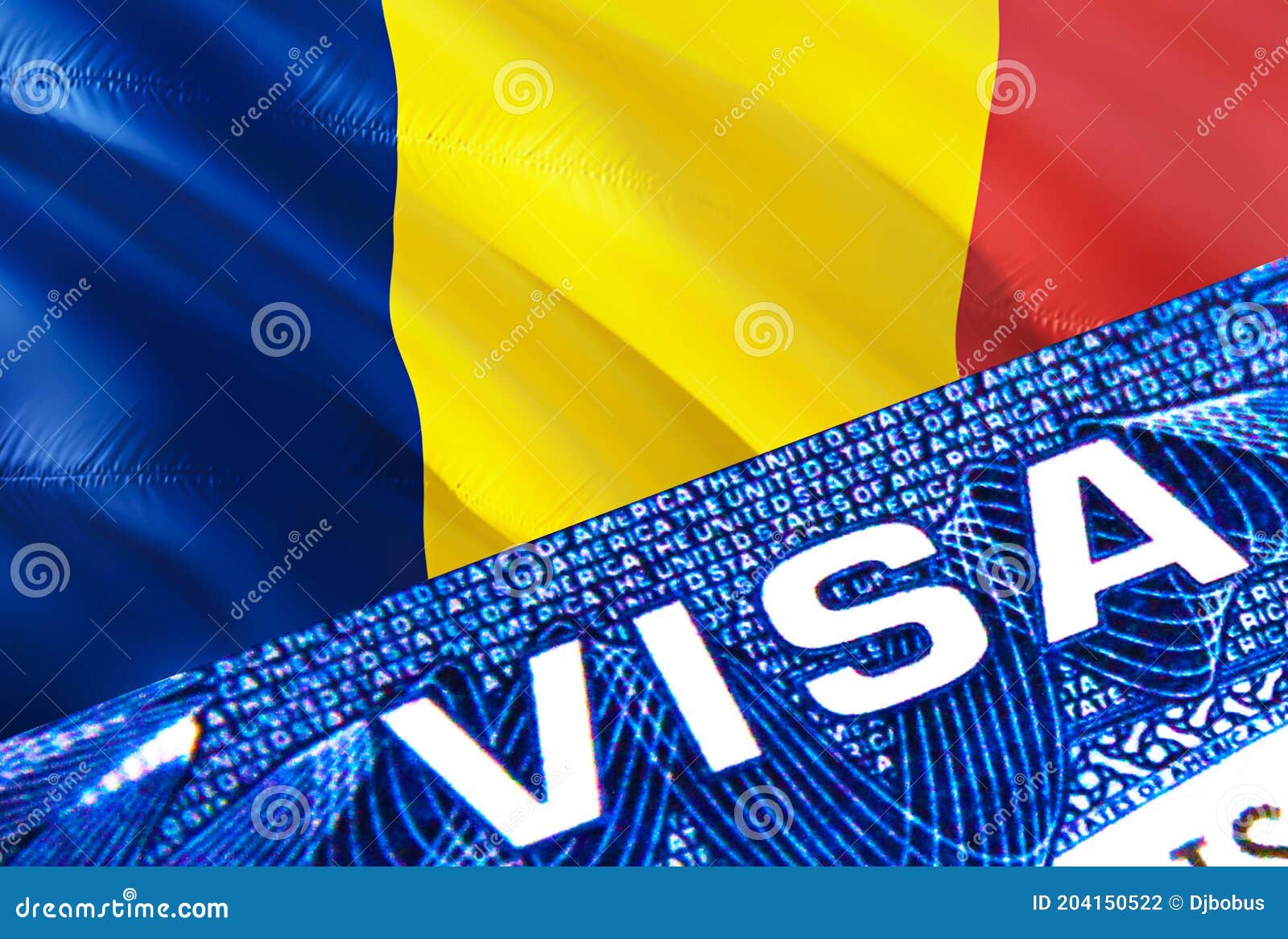 Chad Visa Document Close Up. Passport Visa on Chad Flag. Chad Visitor ...