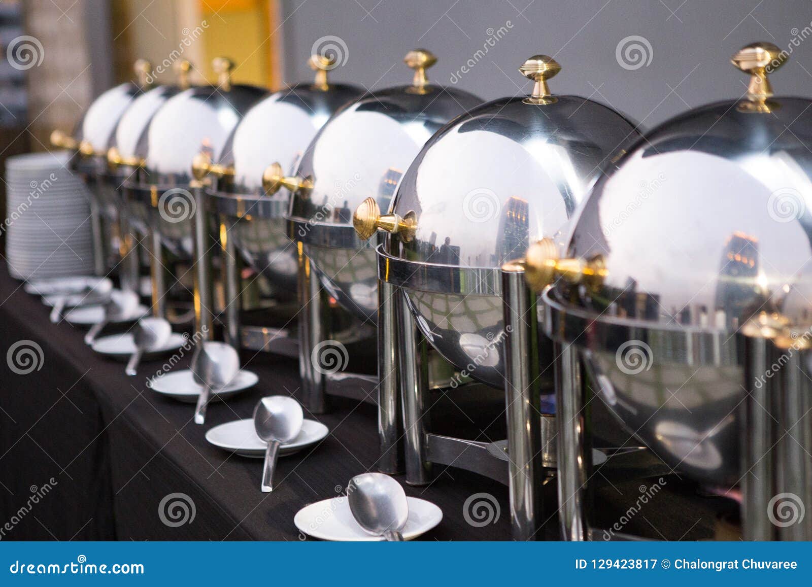 Chafing Dishes on the Table Stock Image - Image of long, buffet: 129423817